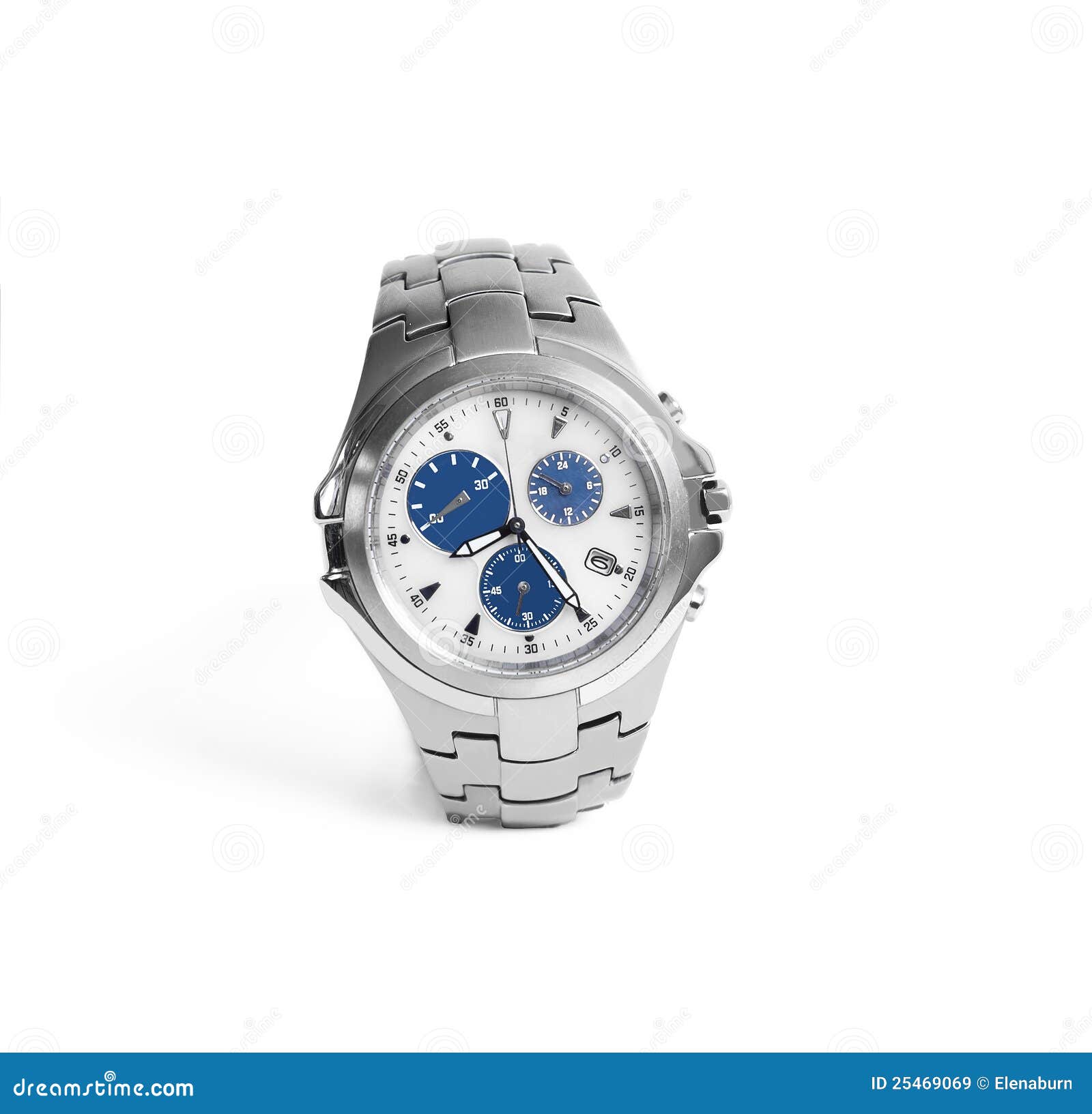 Silver Watch for Men on White Background Stock Image - Image of clock ...