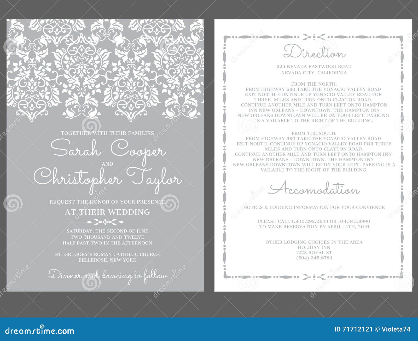 Silver Wedding Invitation Card Invitation with Ornaments Stock Vector ...