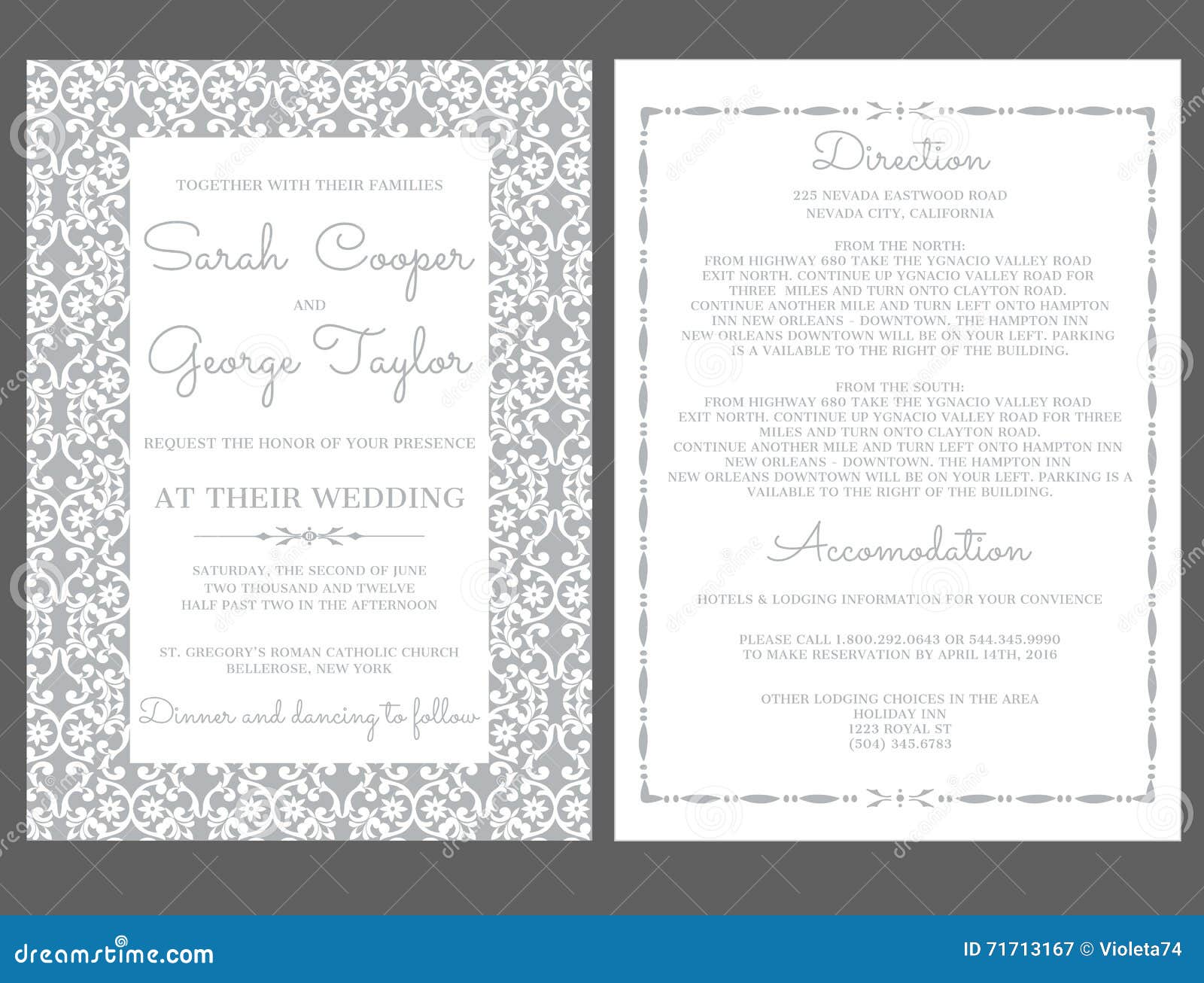 Silver Wedding Invitation Card Invitation with Ornaments Stock Vector ...