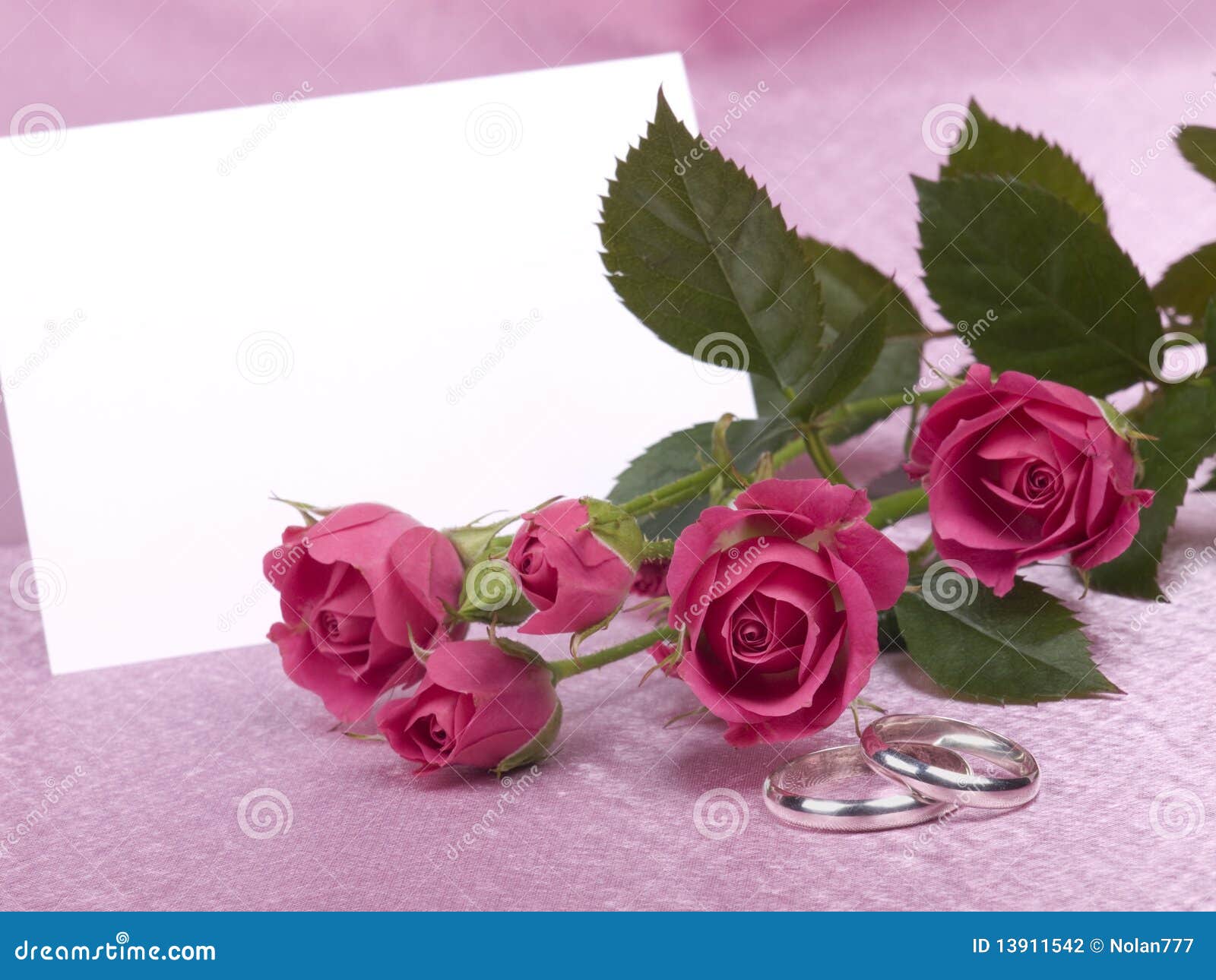 Silver Wedding Rings, Card and Roses Stock Photo - Image of elegance ...