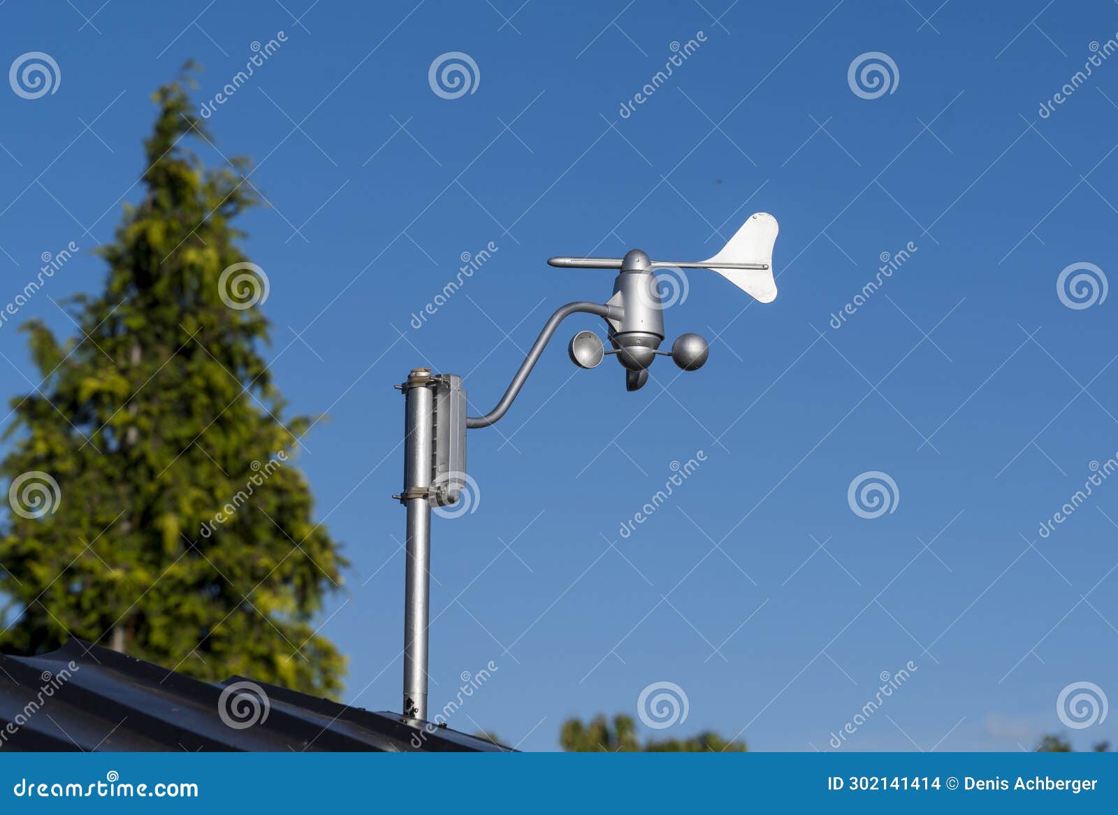 Silver Wind Speed and Direction Meter. Blue Sky Stock Photo - Image of ...