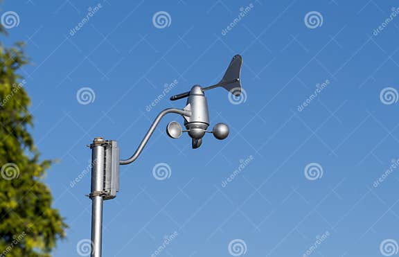 Silver Wind Speed and Direction Meter. Blue Sky Stock Photo - Image of ...