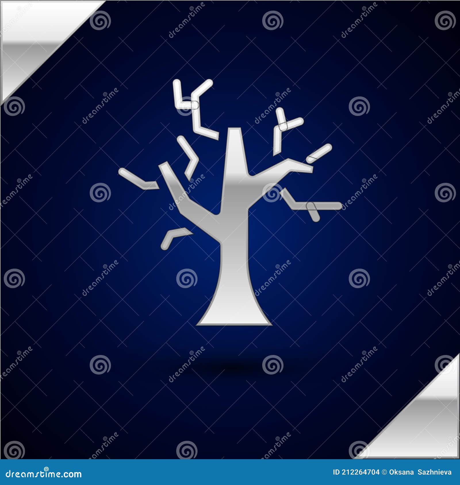 Silver Withered Tree Icon Isolated On Dark Blue Background. Bare Tree ...