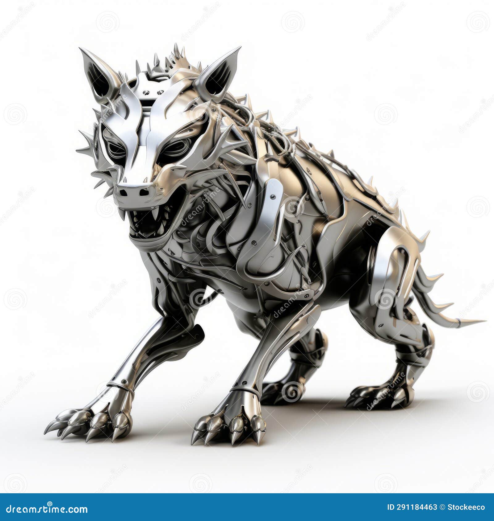 Futuristic Silver Wolf Creature on White Background Stock Illustration ...