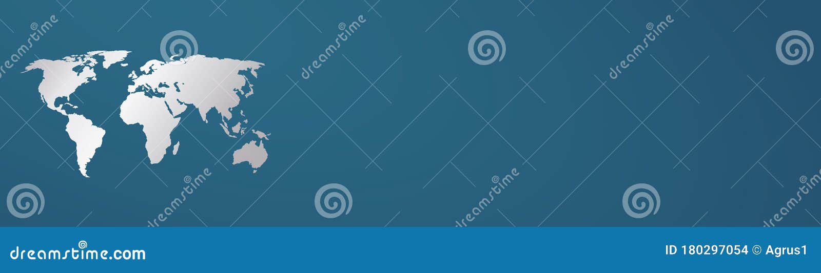 Silver World Map on Blue Gradient Background with Abstract Waves Lines ...