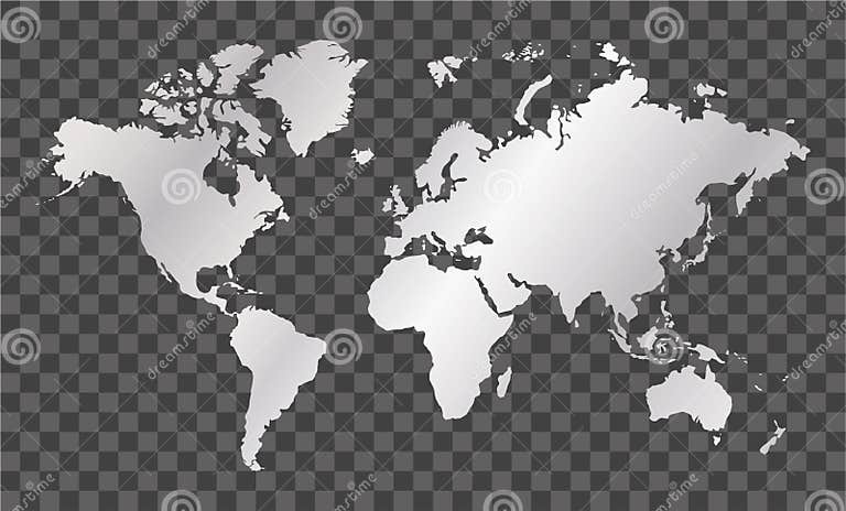 Silver World Map on Transparent Background Stock Illustration ...
