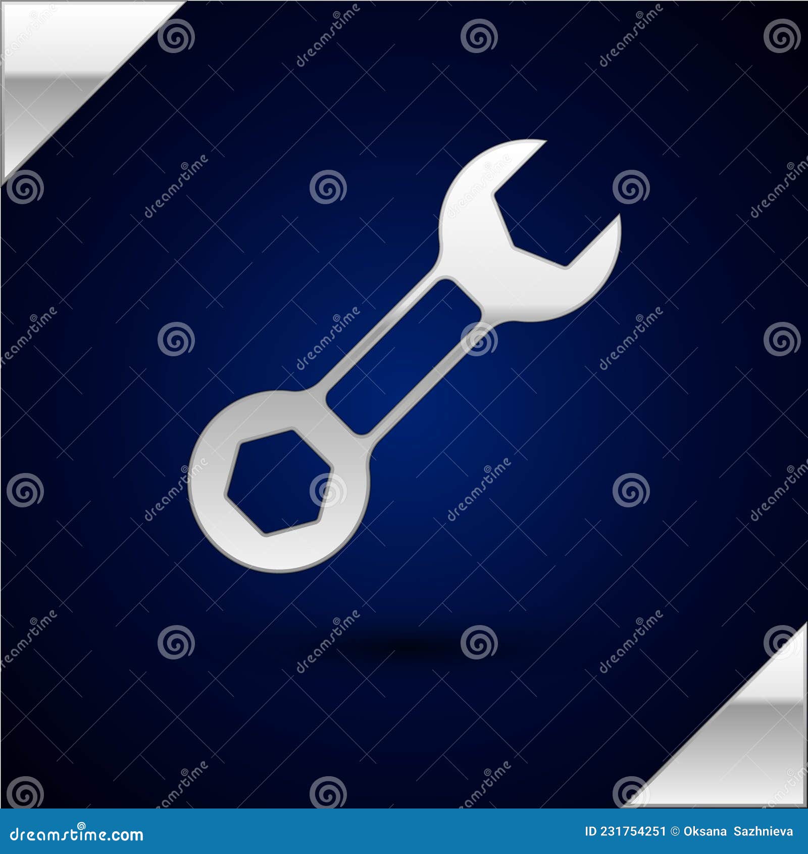 Silver Wrench Spanner Icon Isolated on Dark Blue Background. Vector ...