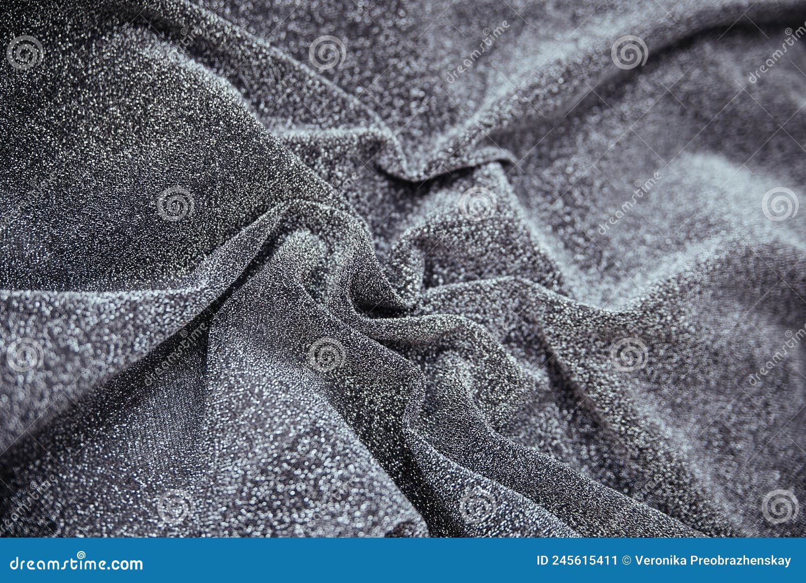 Silver Wrinkled Fabric Sand with Sequins. Gray Material Rolled Up with ...