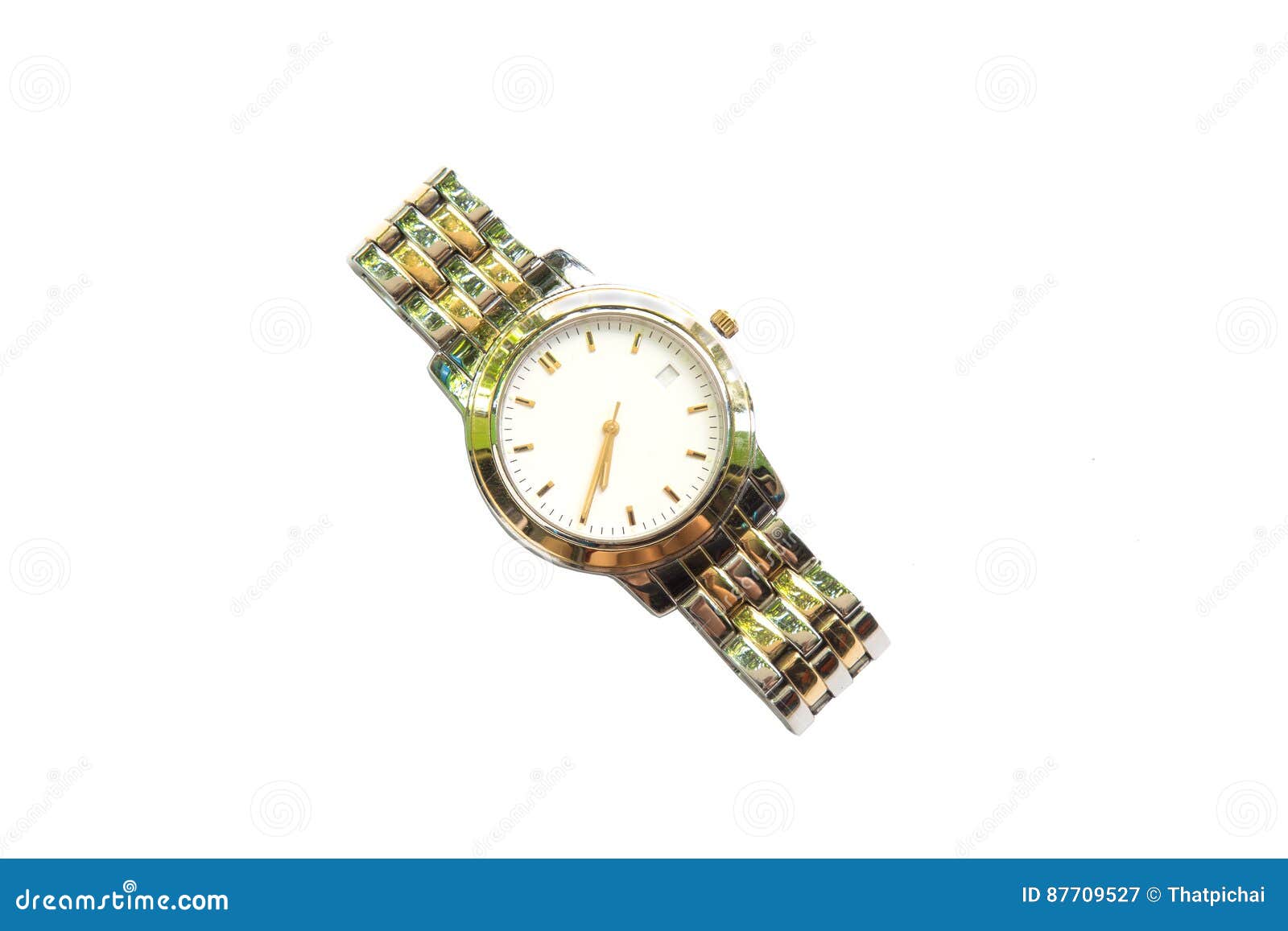 Silver Wrist Watch on White Background Stock Image - Image of second ...