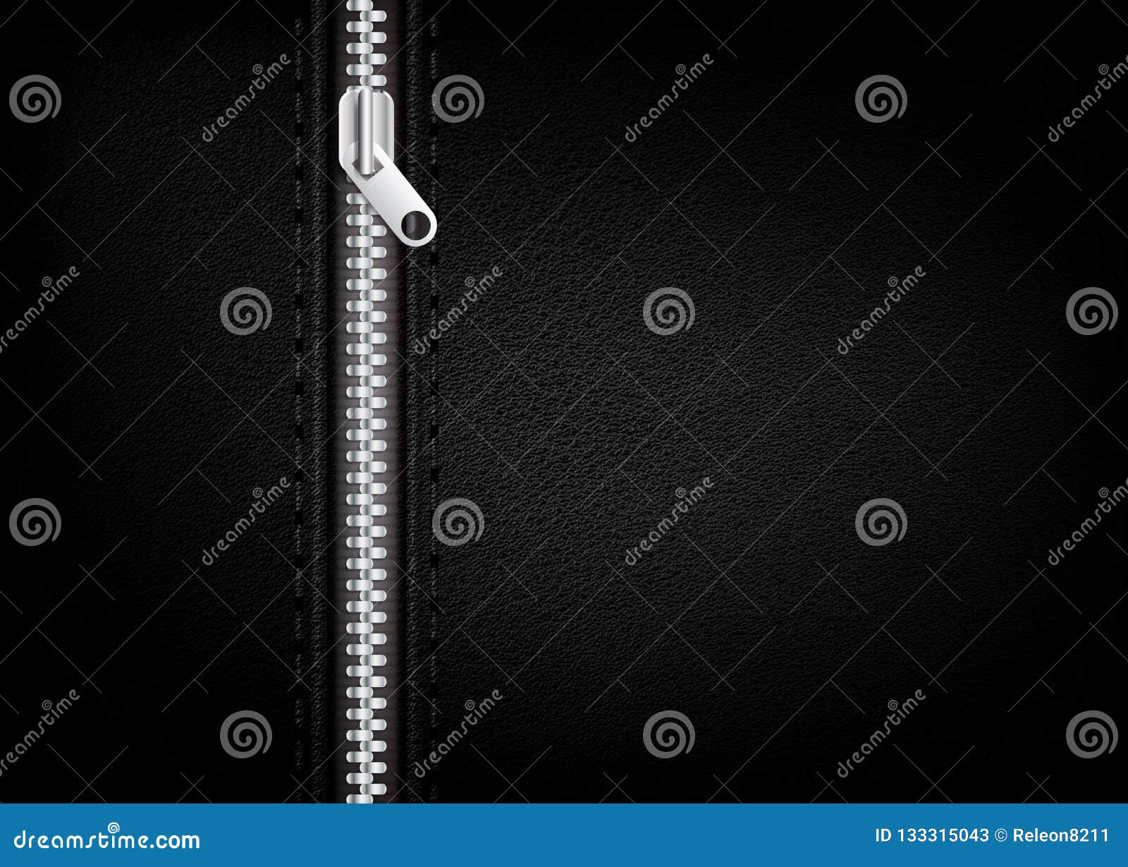 Silver zipper on a leather stock image. Image of material - 133315043