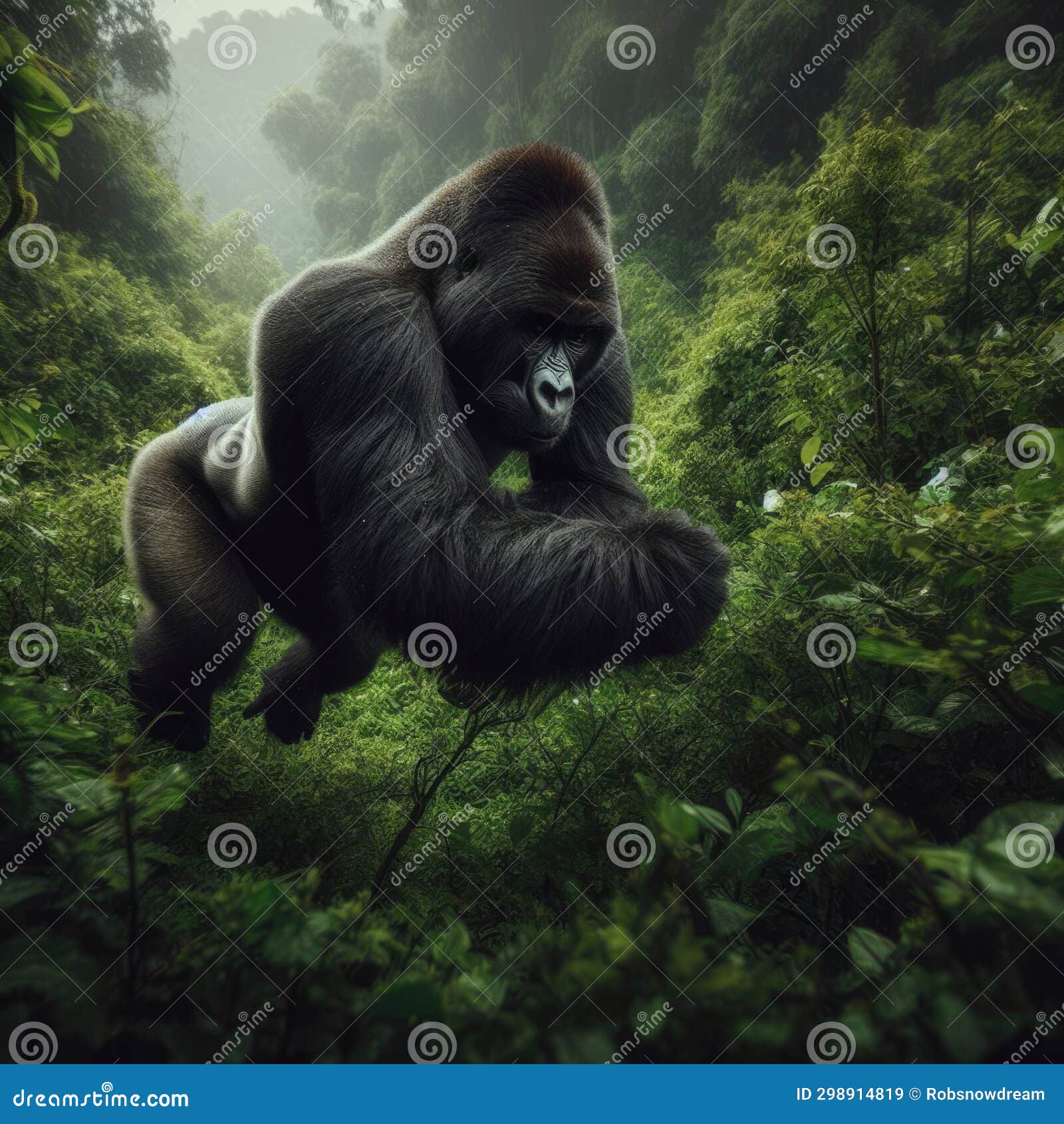 Silverback Gorilla Sprints through Jungle Floor Stock Illustration ...