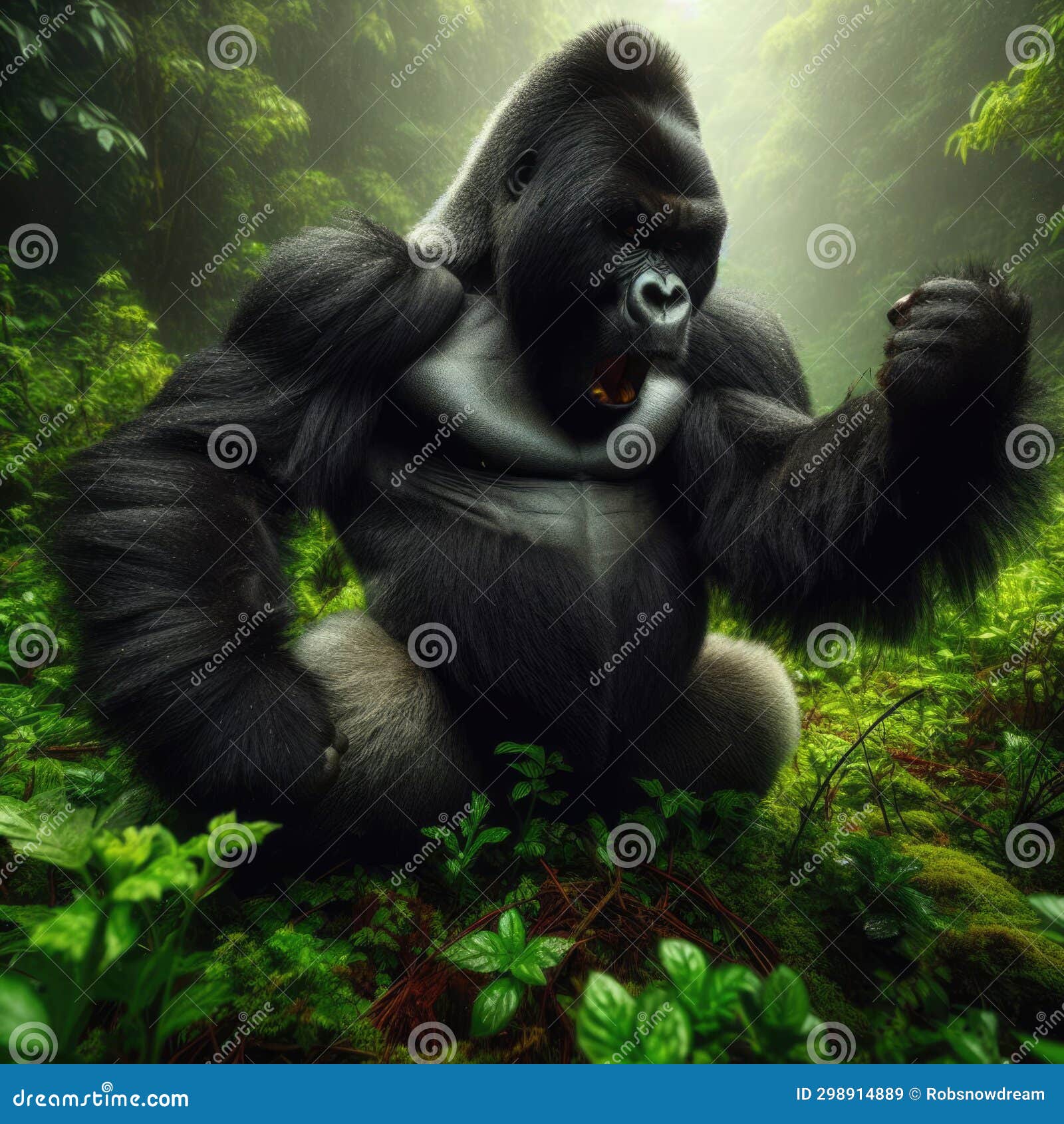 Silverback Gorilla Sprints through Jungle Floor Stock Illustration ...