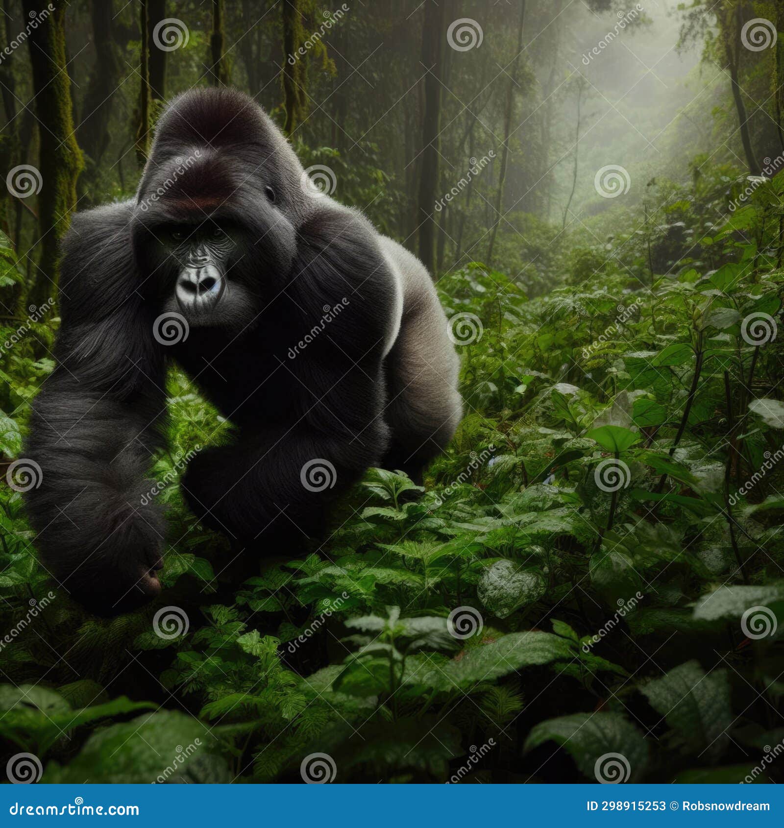 Silverback Gorilla Sprints through Jungle Floor Stock Illustration ...