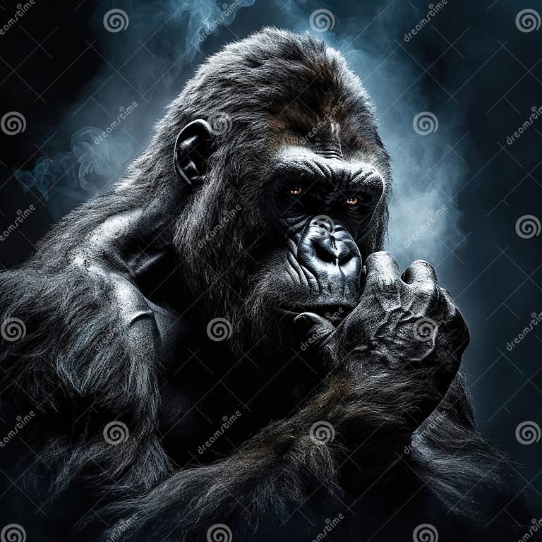 Silverback Gorilla Thinking Stock Illustration - Illustration of wild, scary: 294990462
