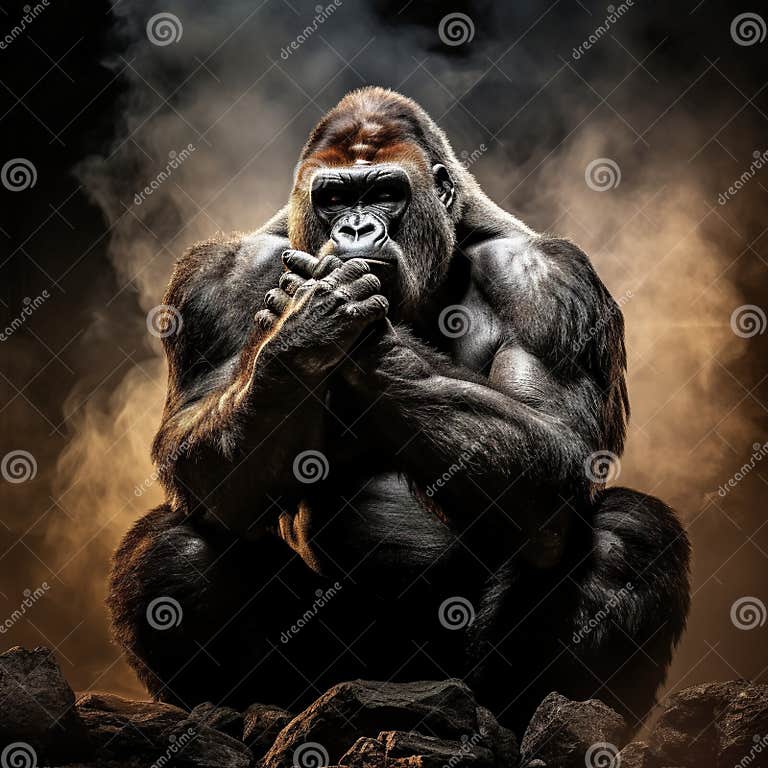 Silverback Gorilla Thinking Stock Illustration - Illustration of strongest, harem: 294990463