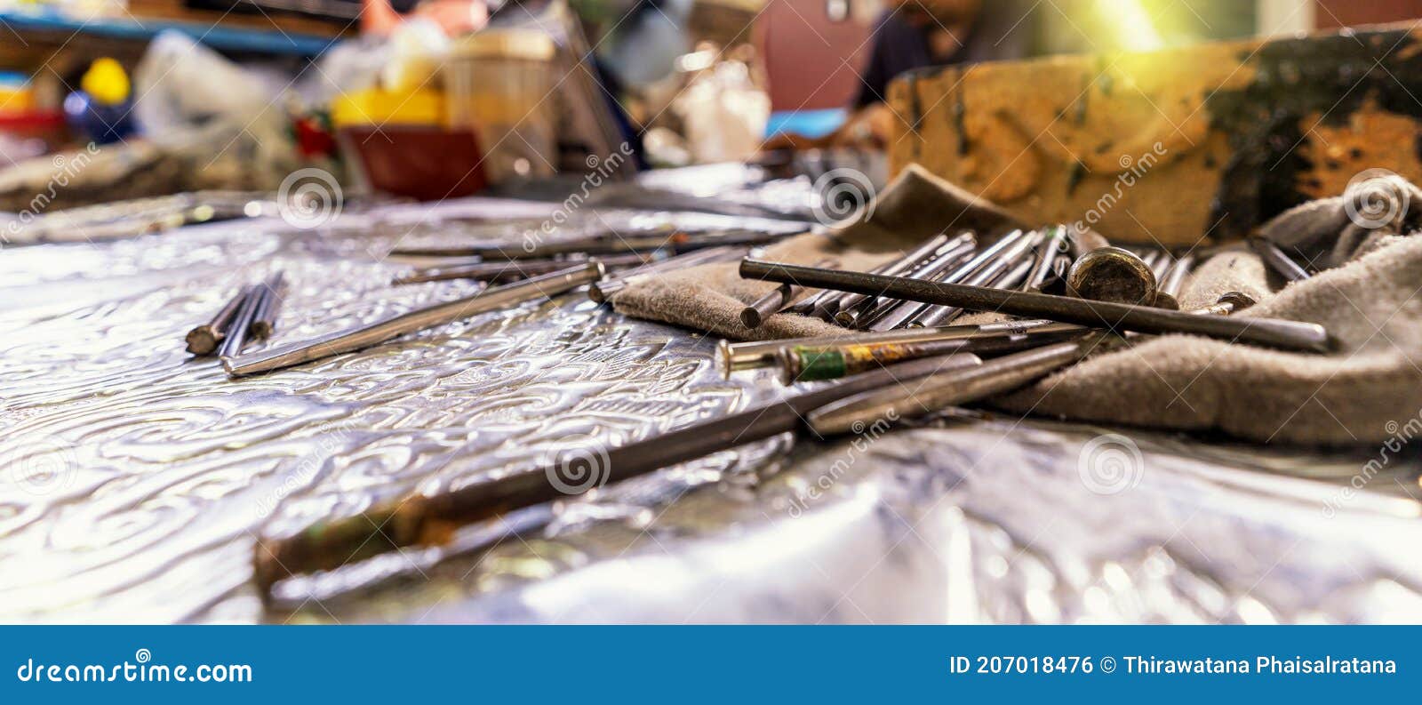 Silvermaker. Silversmiths Tools on the Silver Workplace Stock Photo ...