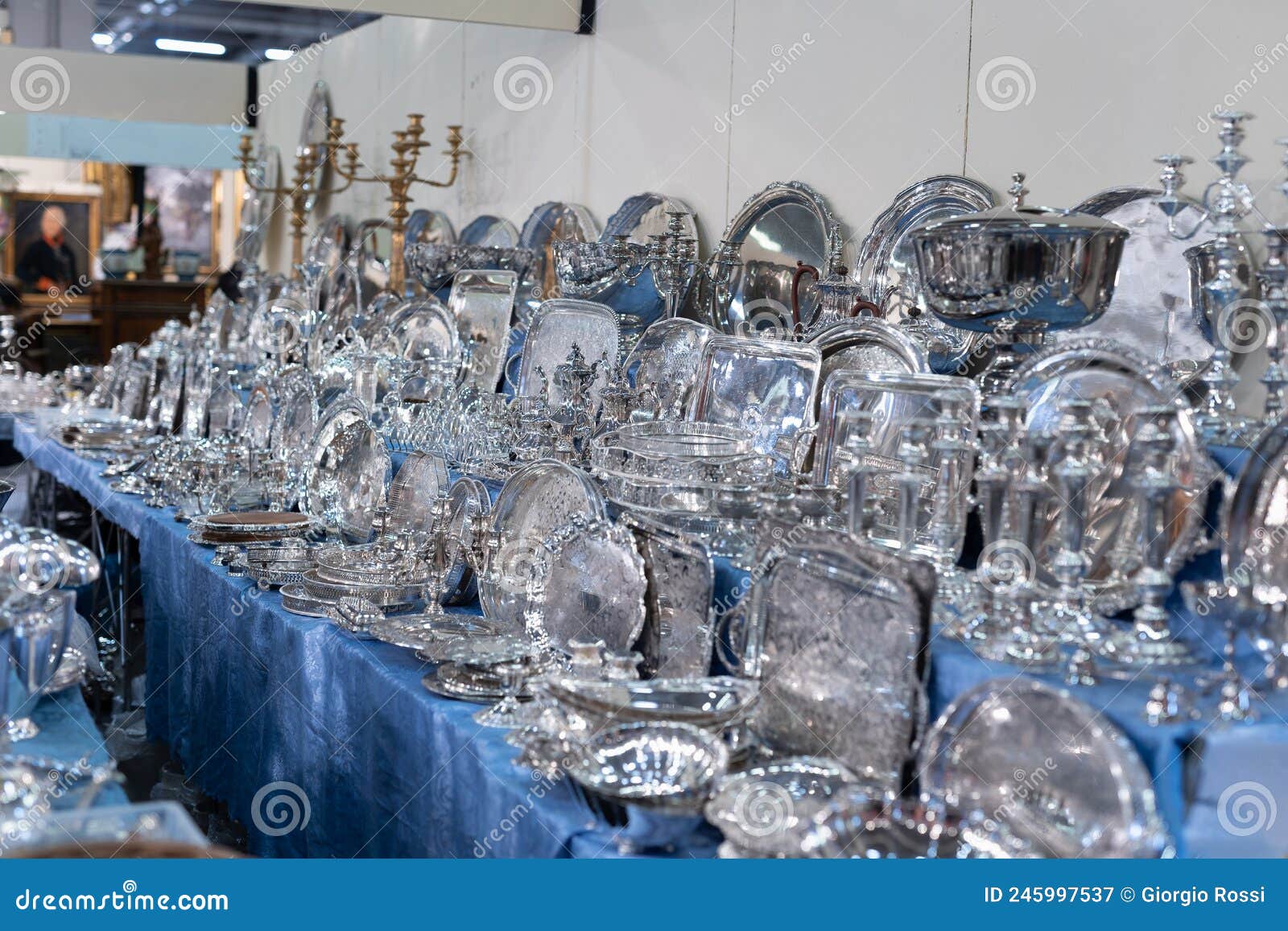Silverware: Trays, Candlesticks, Plates and Containers Stock Image ...
