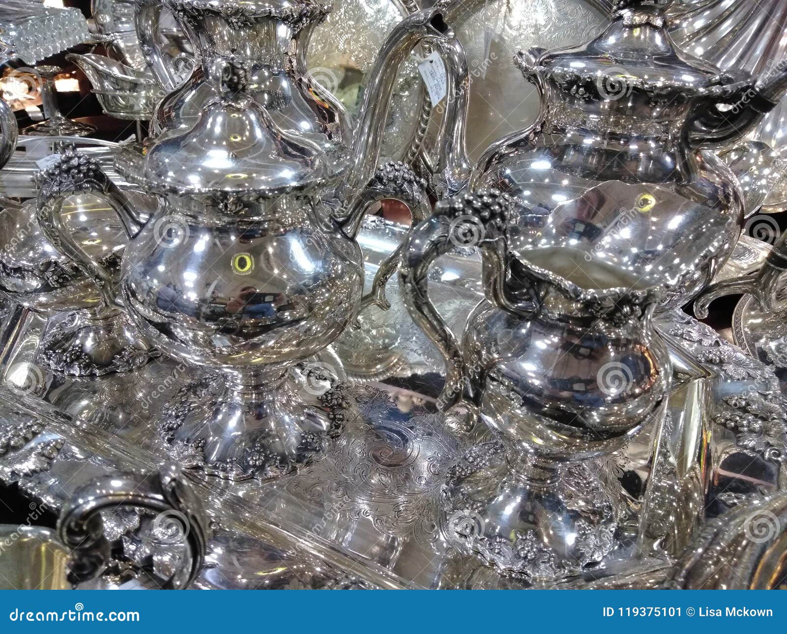 Silverware Platters and Pitchers Stock Image - Image of service, shiny ...