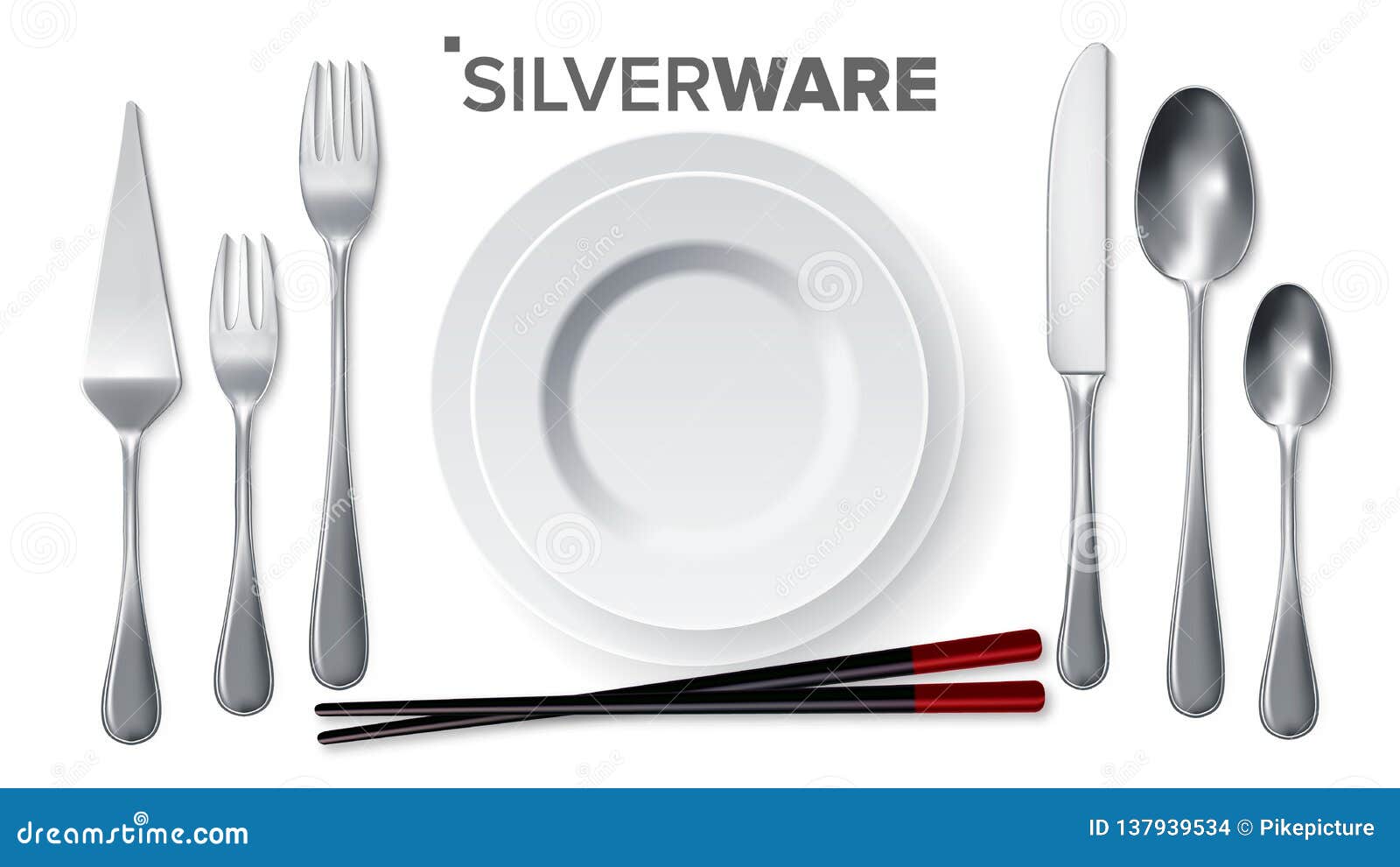 Realistic Silverware Top View Cartoon Vector | CartoonDealer.com #89821873