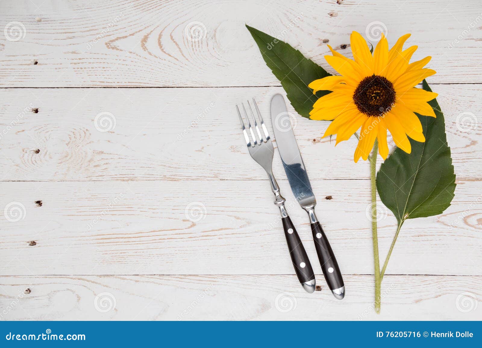 Silverware with Sunflower on a Table Stock Photo - Image of lunch ...