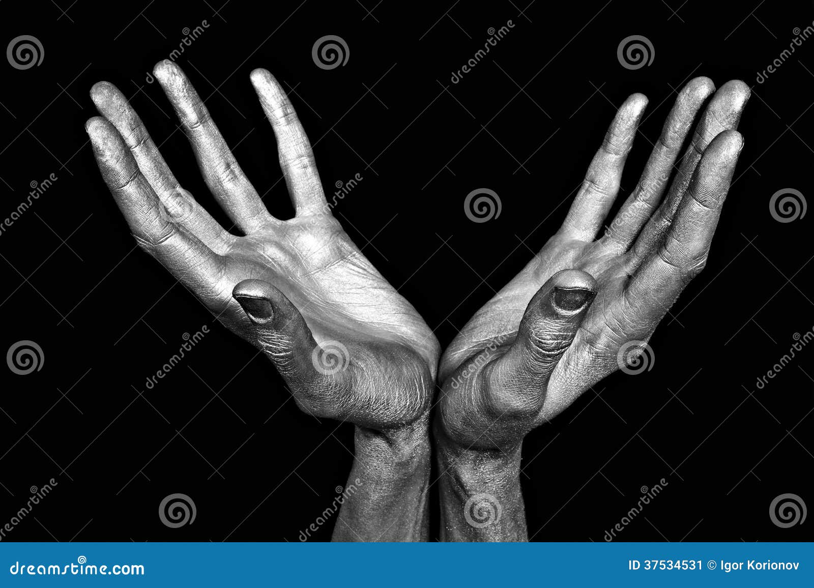 Silvery Male Hands Isolated Stock Image - Image of sculpture, closeup ...
