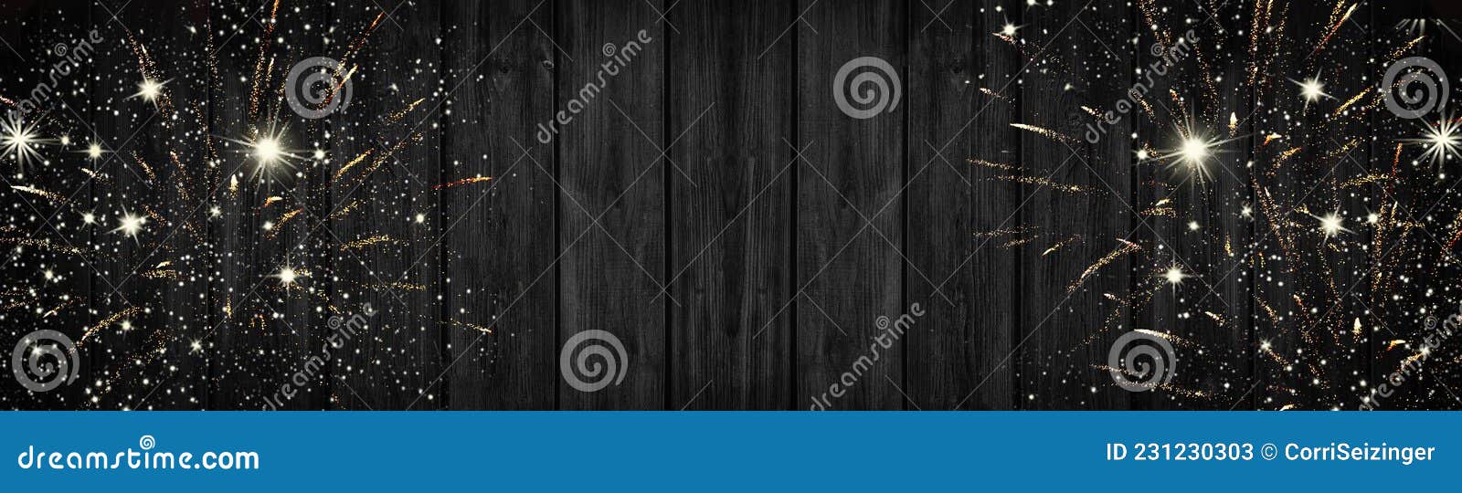 Silvester Background Panorama Long - Firework on Rustic Black Wooden ...