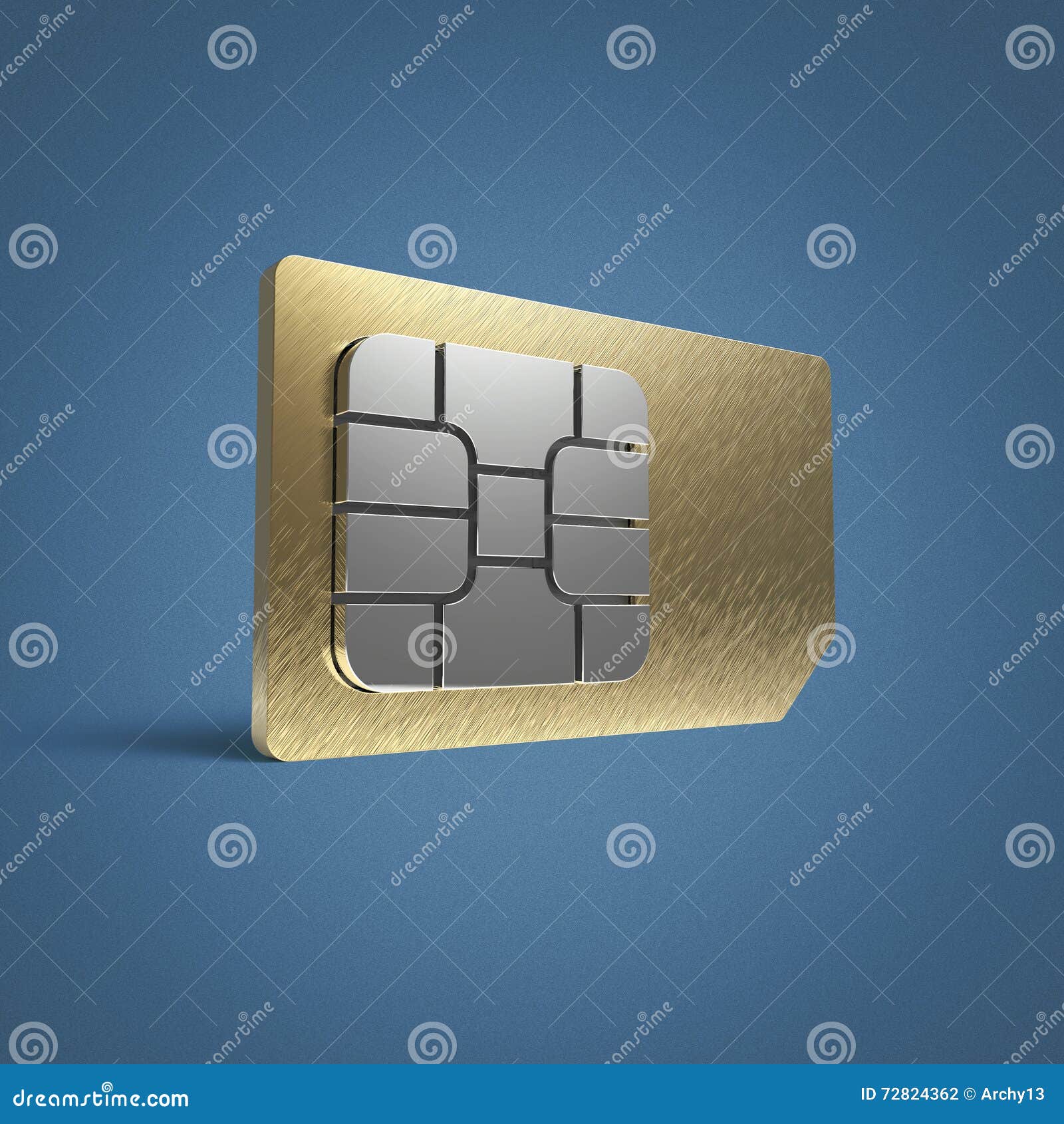 SIM Card Concept: Golden Microchip Isolated on Color Background Render ...