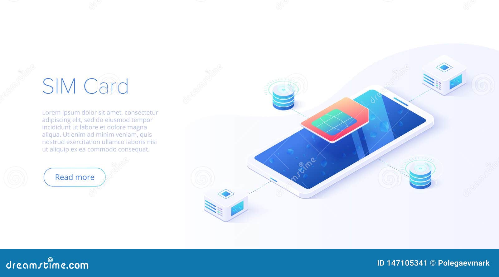 SIM Card Concept in Isometric Vector Illustration. Mobile Network with ...