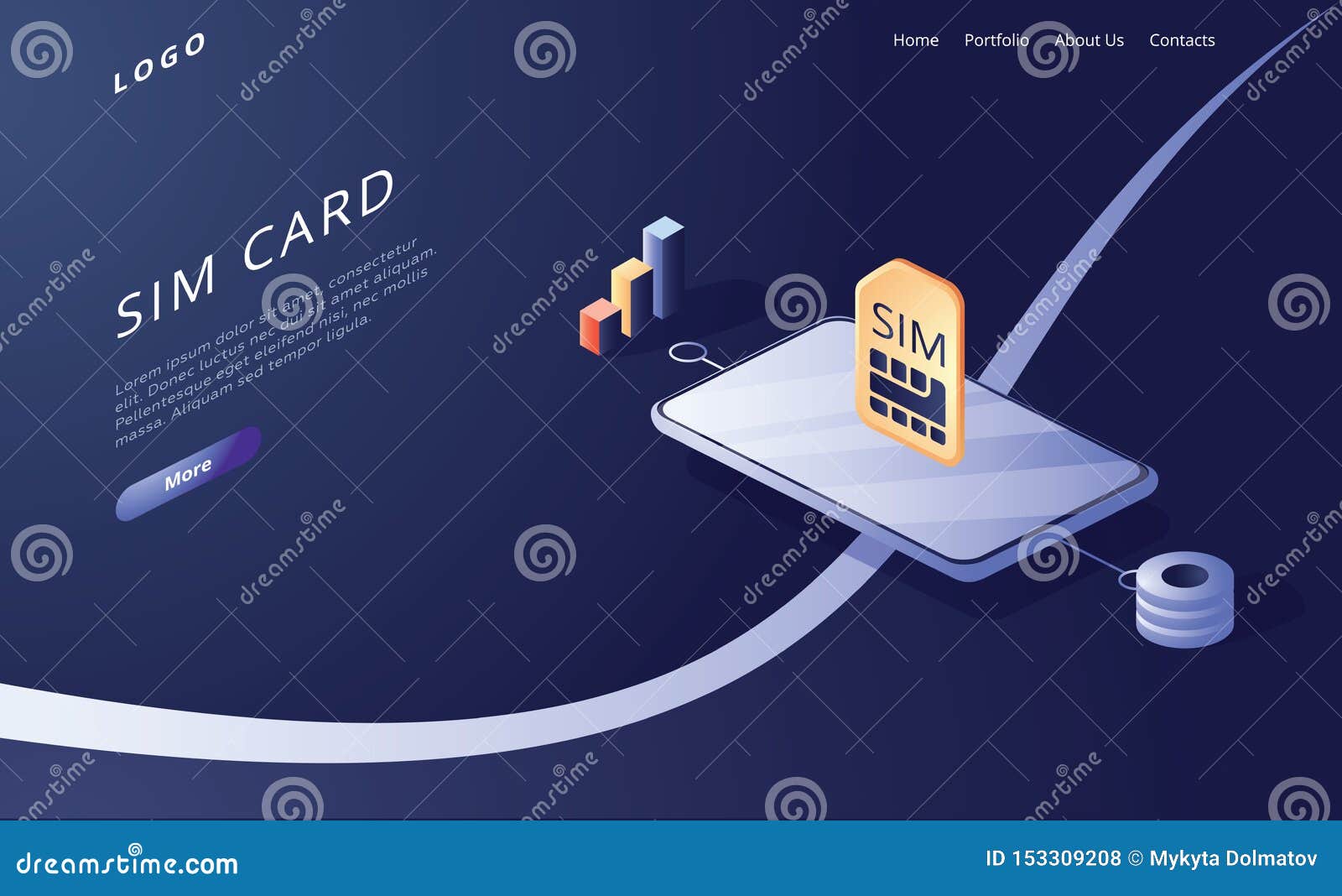 SIM Card Concept in Isometric Vector Illustration. Mobile Network with ...