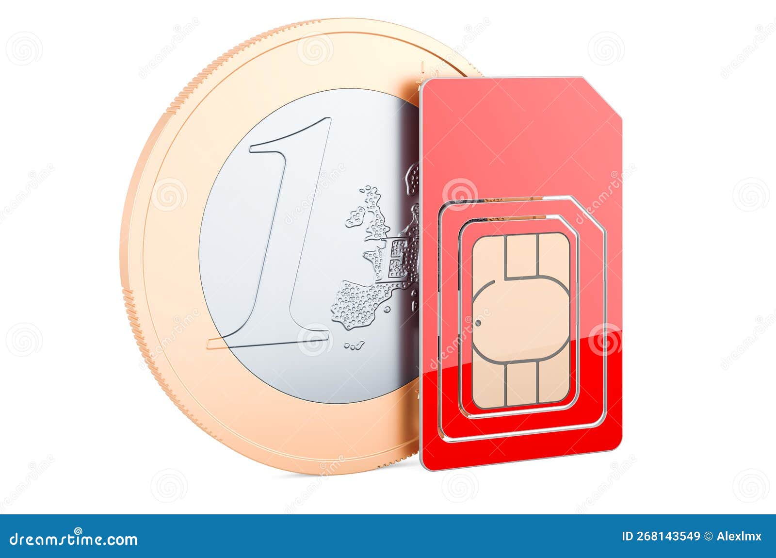 Sim Card with Euro Coin, 3D Rendering Stock Illustration - Illustration ...