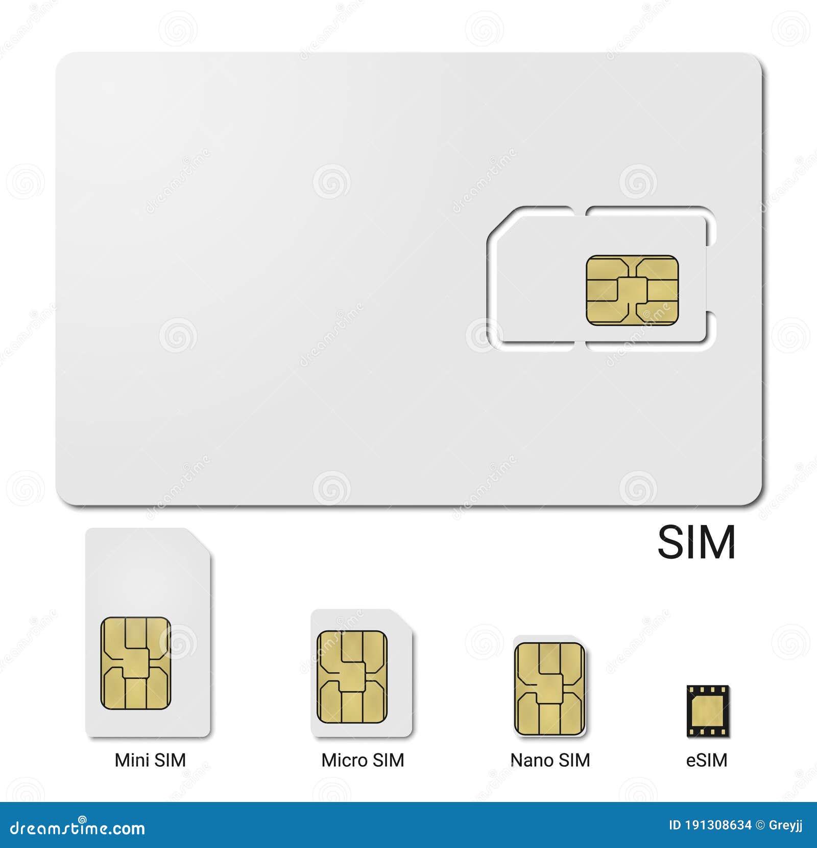 Sim Card Form Factor Evolution Stock Vector - Illustration of cellphone ...
