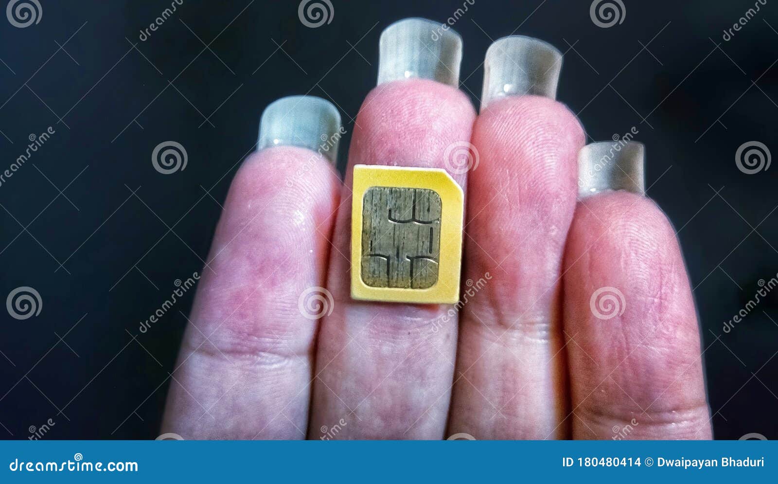 SIM Card Hand Held with Yellow Colour Four Fingers Stock Photo - Image ...