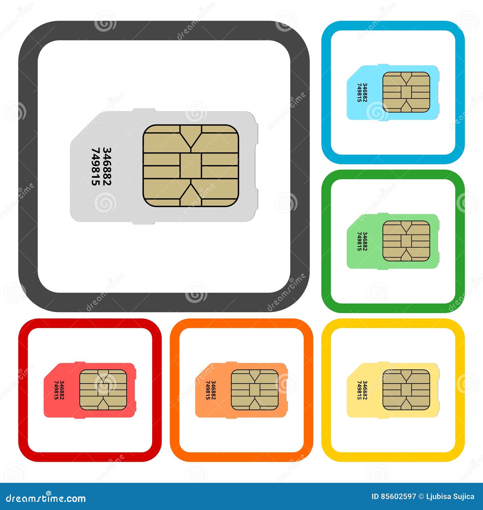 Sim card icons set stock vector. Illustration of equipment - 85602597