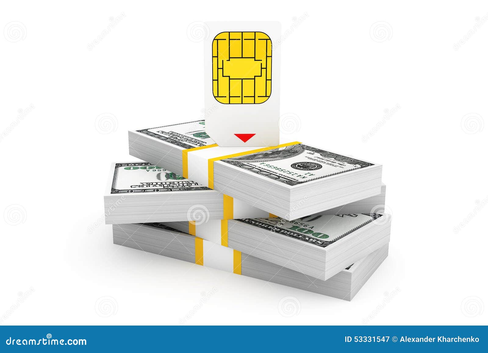 SIM Card for Mobile Phone Over Stack of Dollar Bills Stock Illustration ...