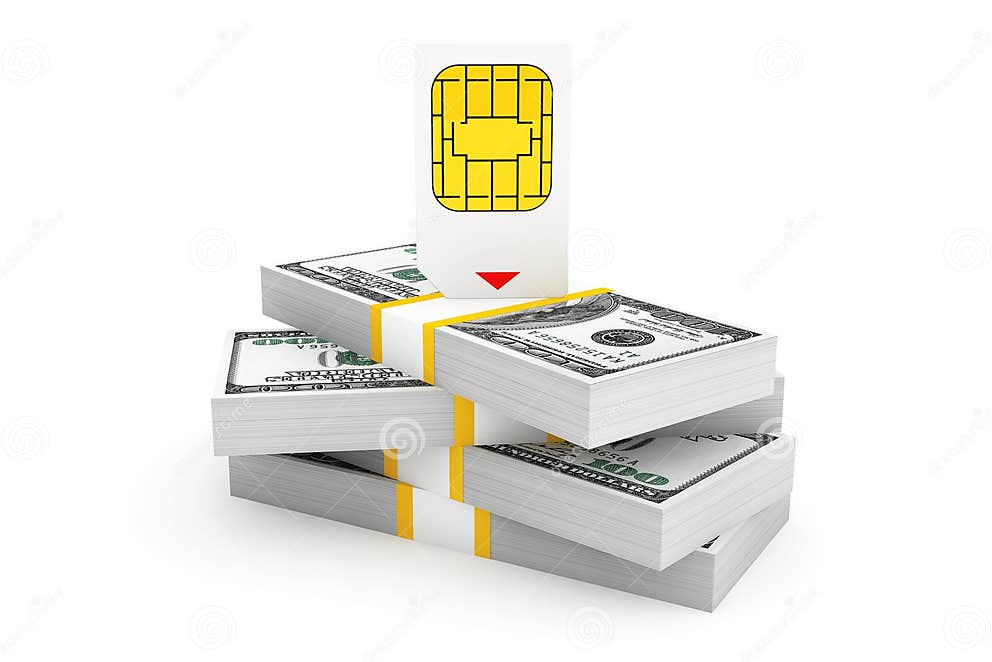 SIM Card for Mobile Phone Over Stack of Dollar Bills Stock Illustration ...