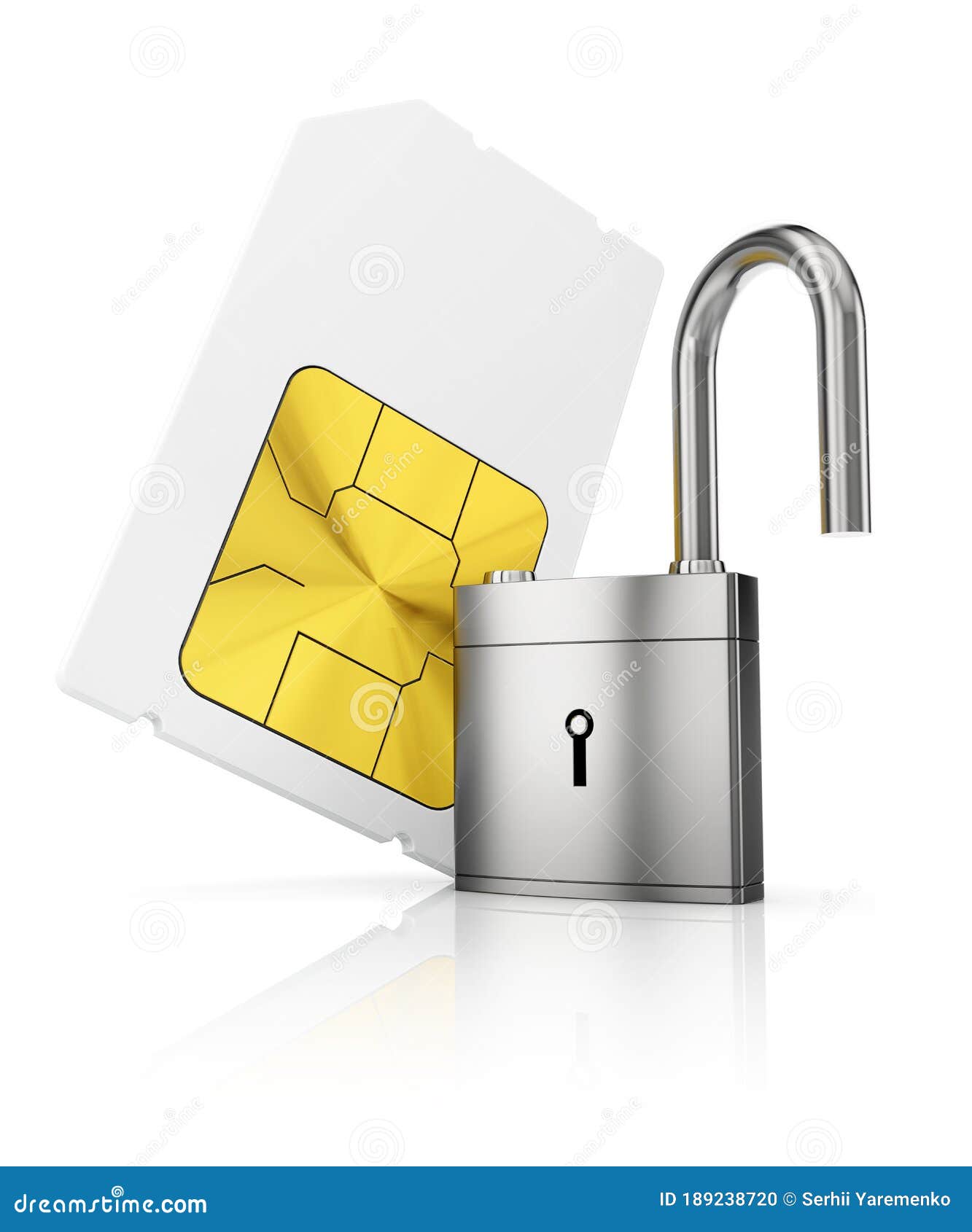 Sim-card with open padlock stock illustration. Illustration of call ...