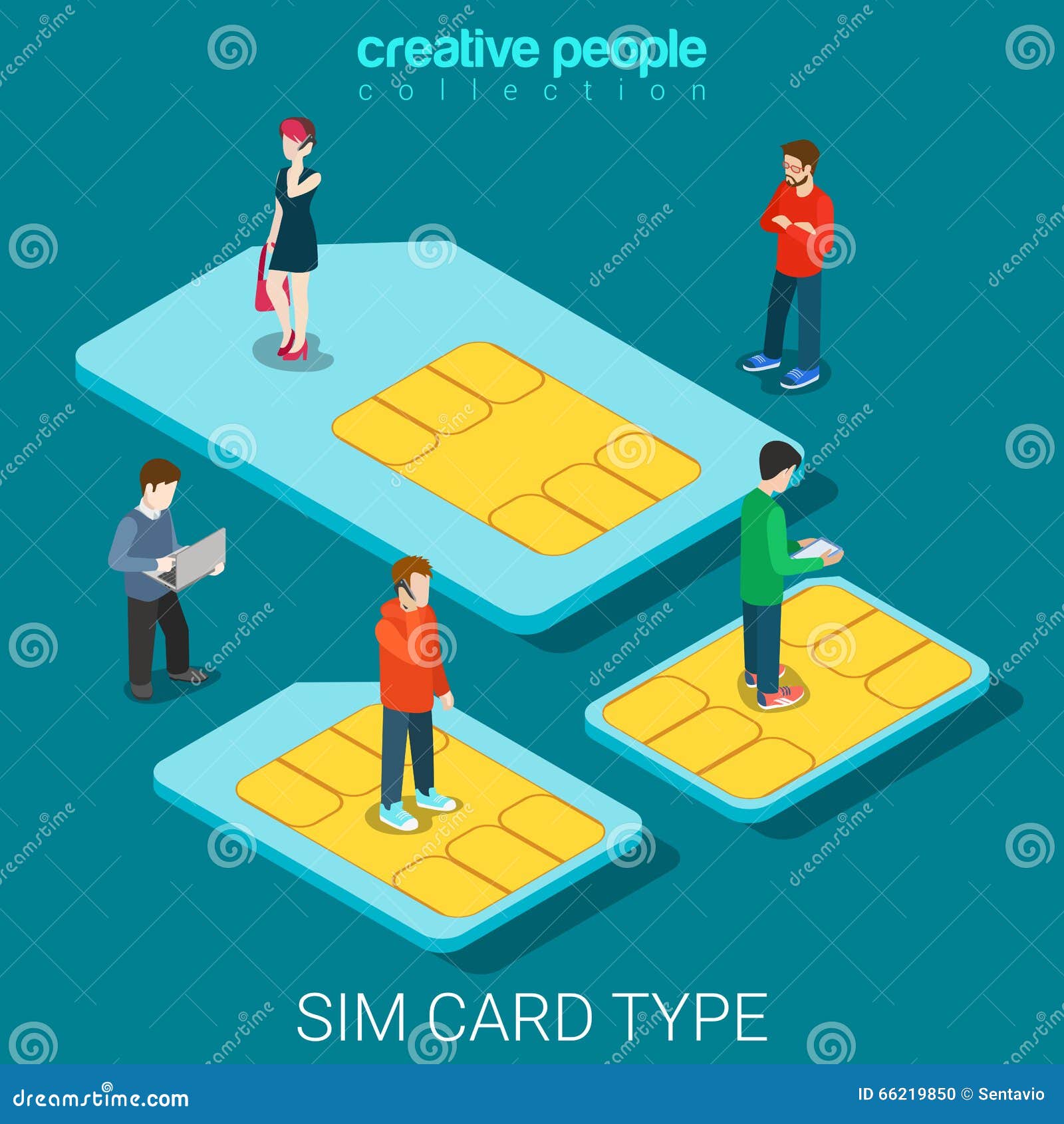 SIM Card Type Size Phone Chip Cards Flat 3d Isometric Vector Stock ...