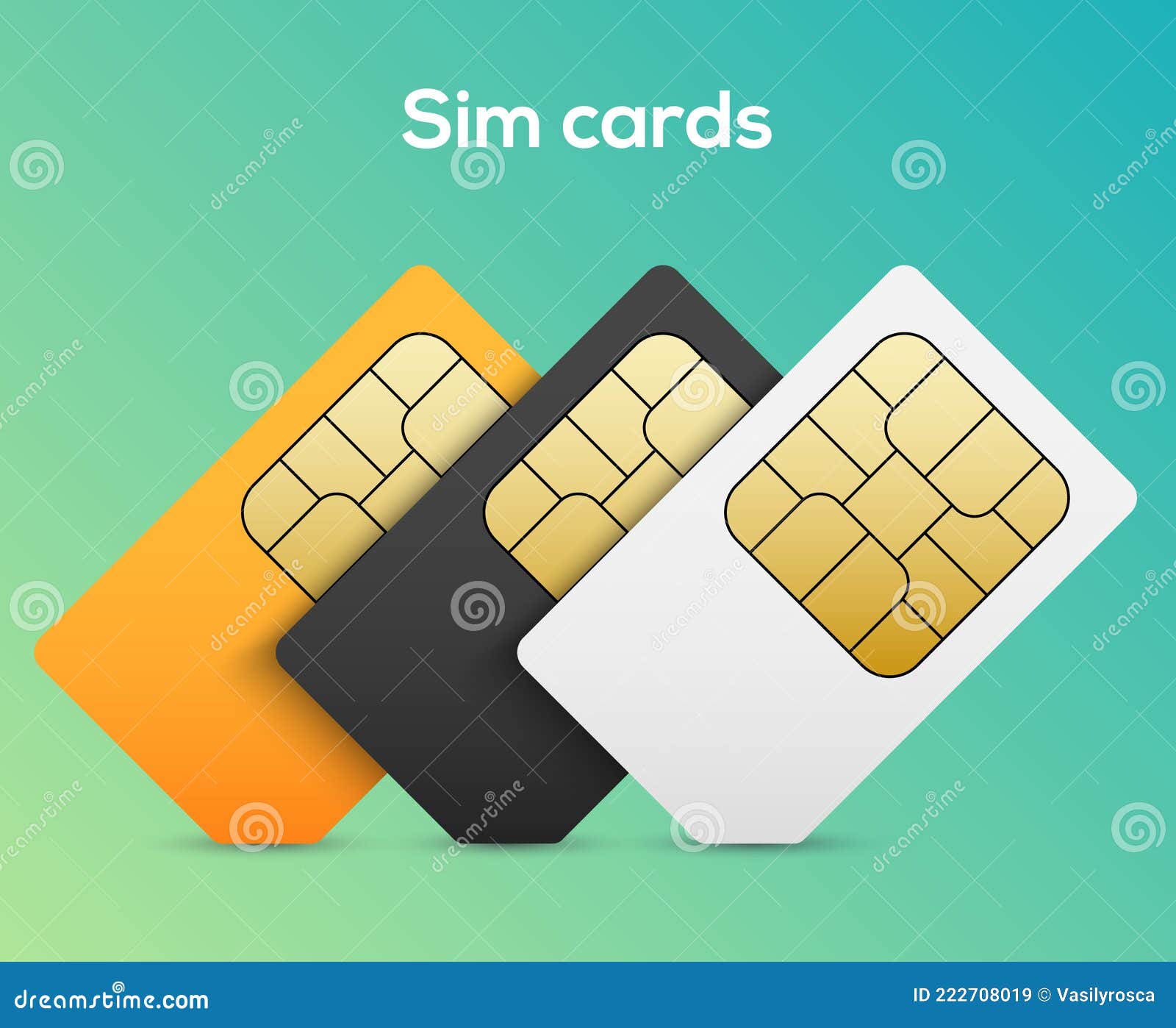 Sim Card Vector Mobile Phone Icon Chip. Simcard Set Isolated 3d Design ...