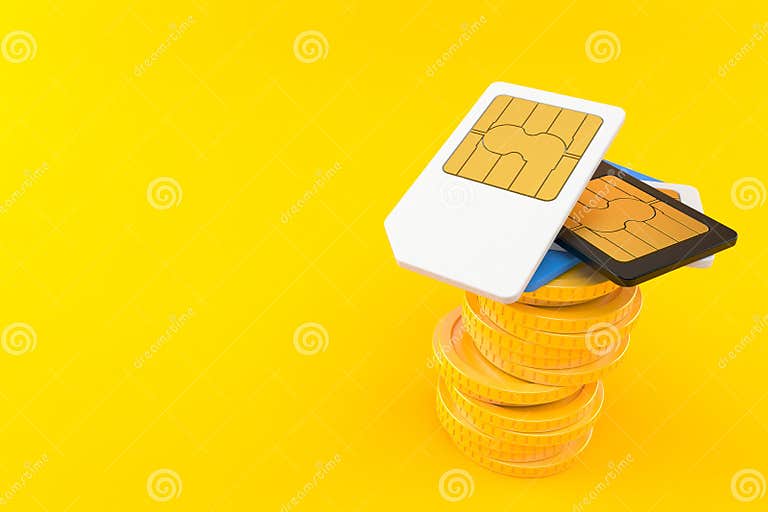 SIM Cards with Stack of Coins Stock Illustration - Illustration of ...