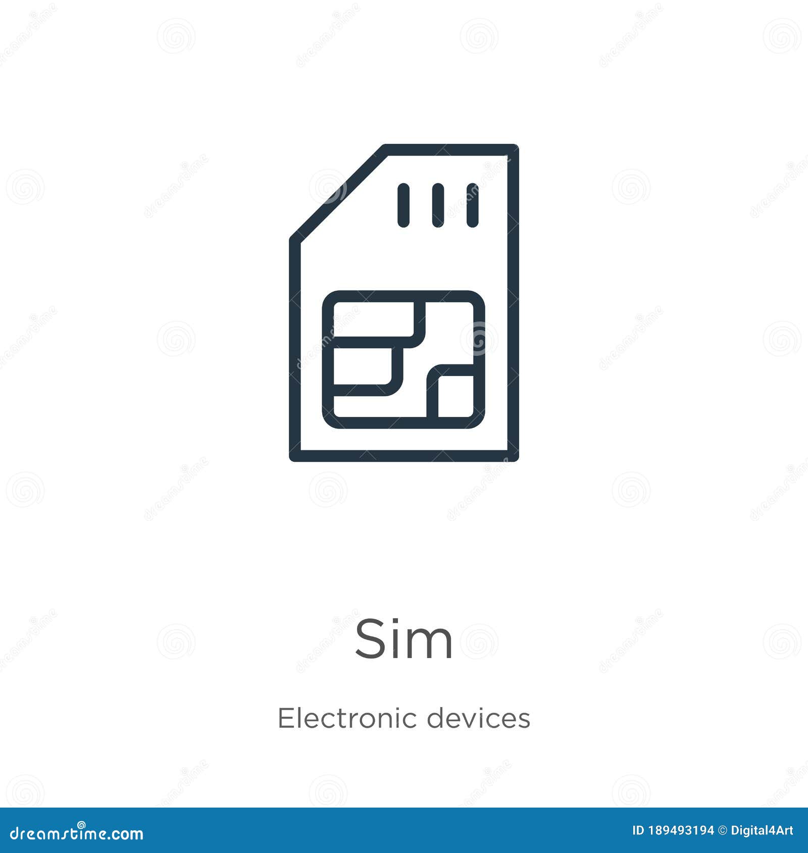 Sim Icon. Thin Linear Sim Outline Icon Isolated on White Background ...