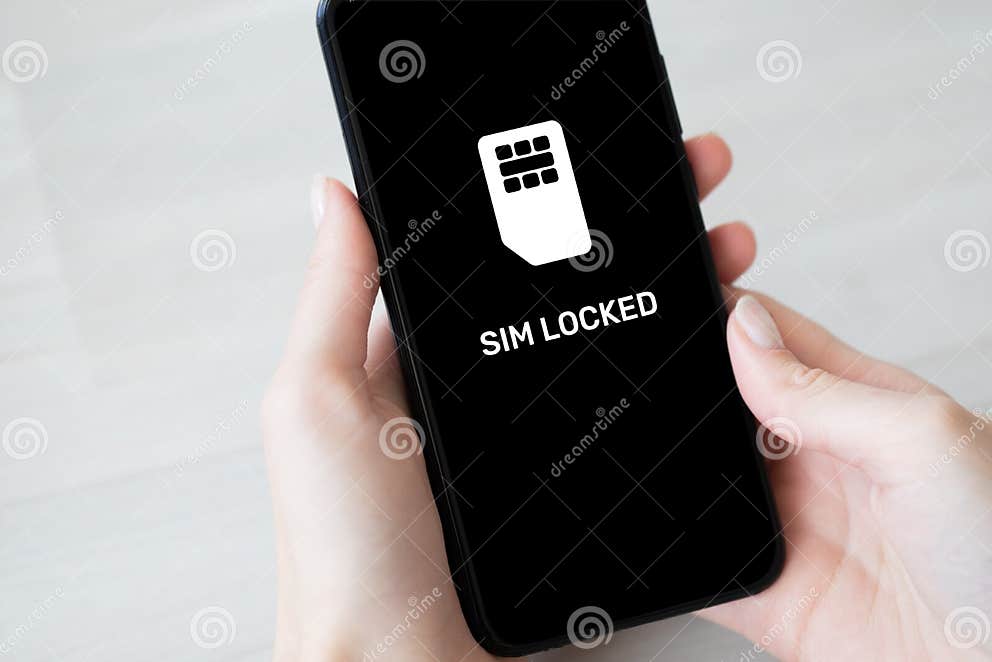 SIM Locked Message on Mobile Phone Screen. Communication Concept. Stock ...