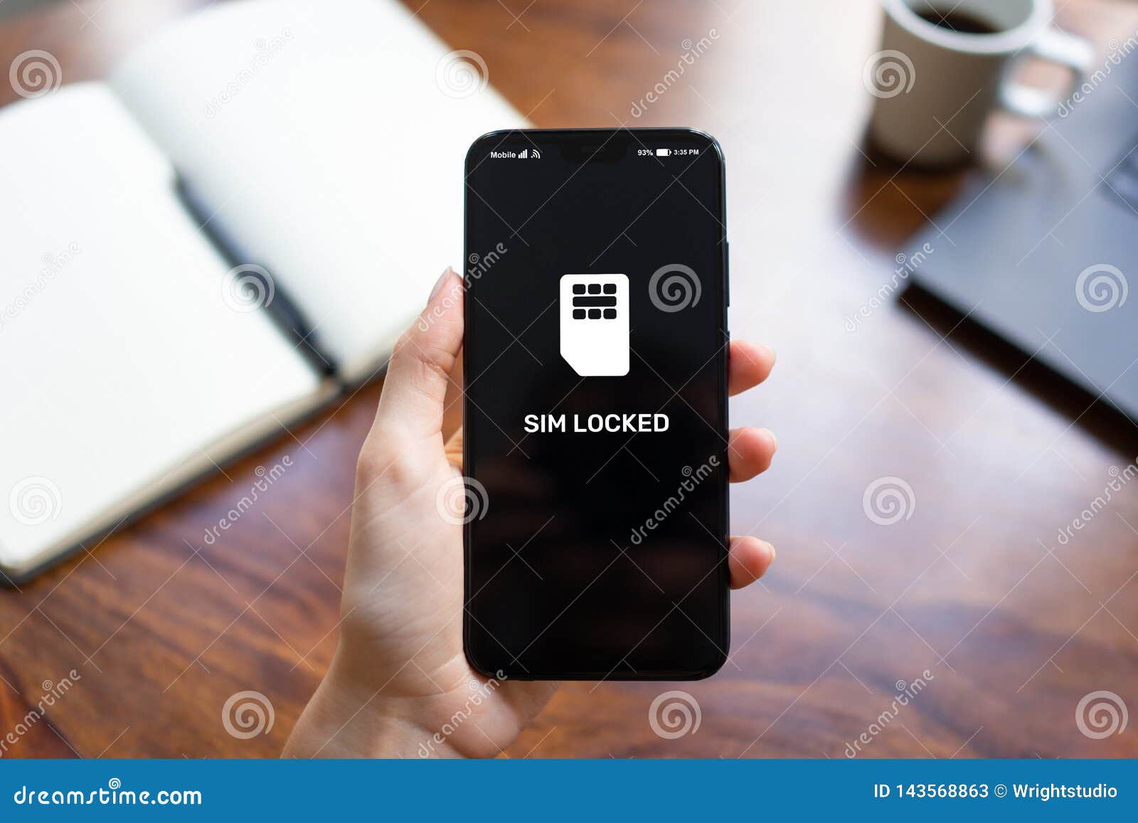 SIM Locked Message on Mobile Phone Screen. Communication Concept. Stock ...