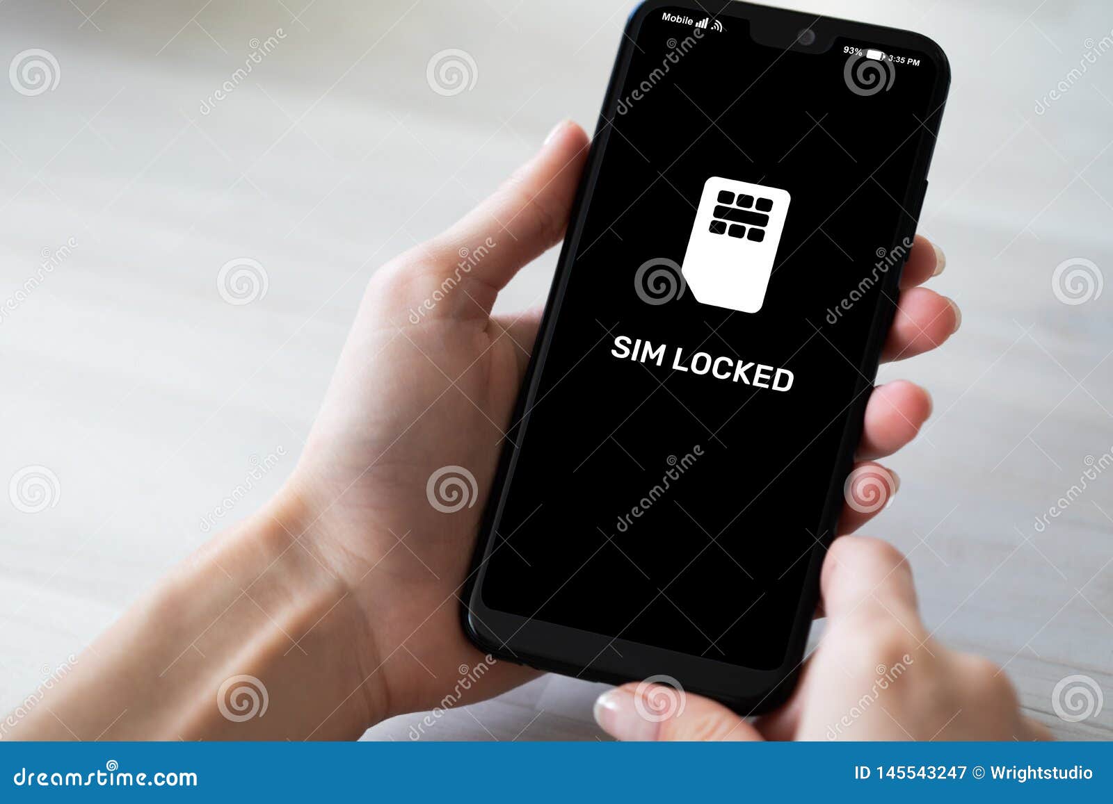 SIM Locked Message on Mobile Phone Screen. Communication Concept. Stock ...