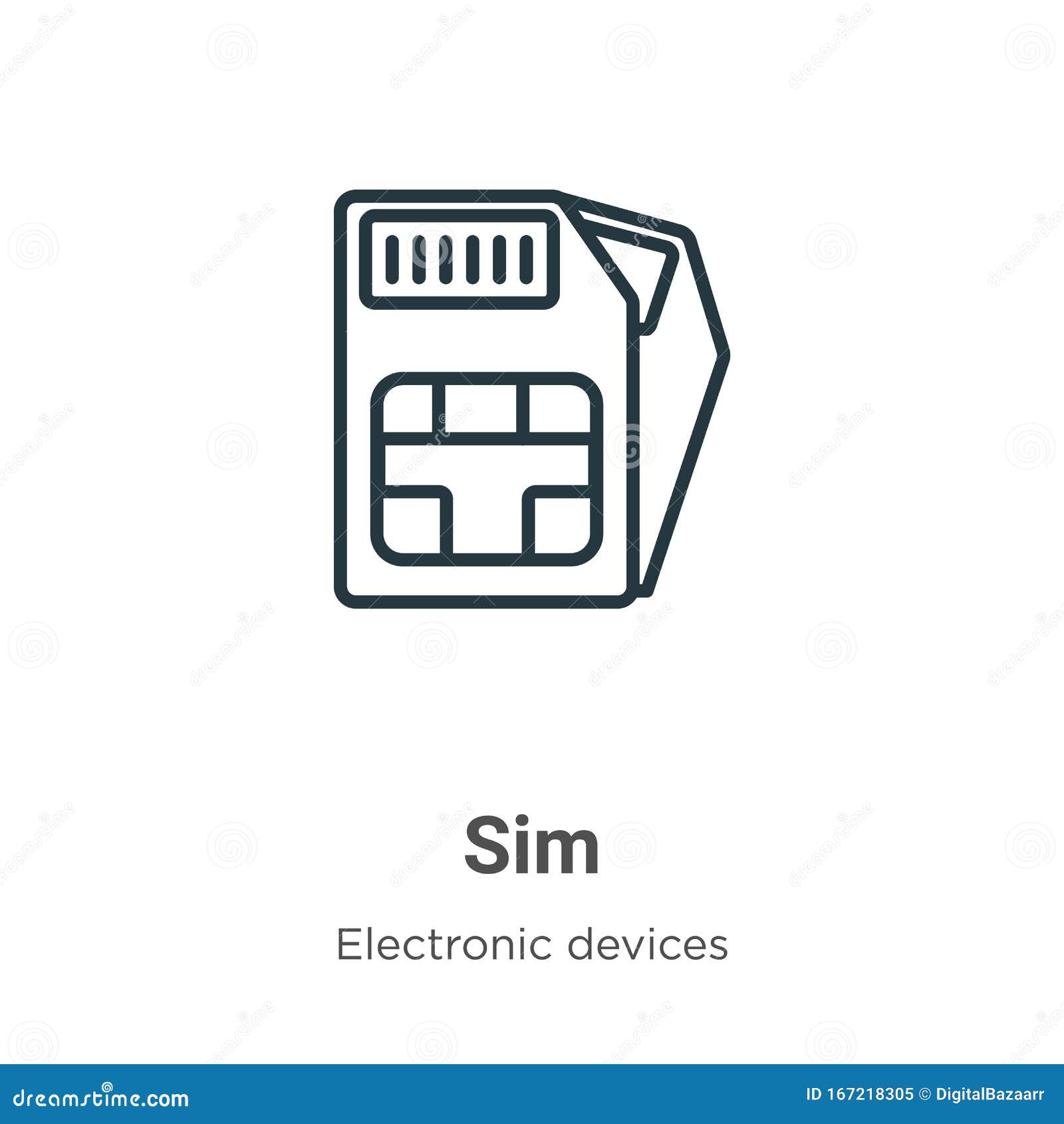 Sim Outline Vector Icon. Thin Line Black Sim Icon, Flat Vector Simple ...