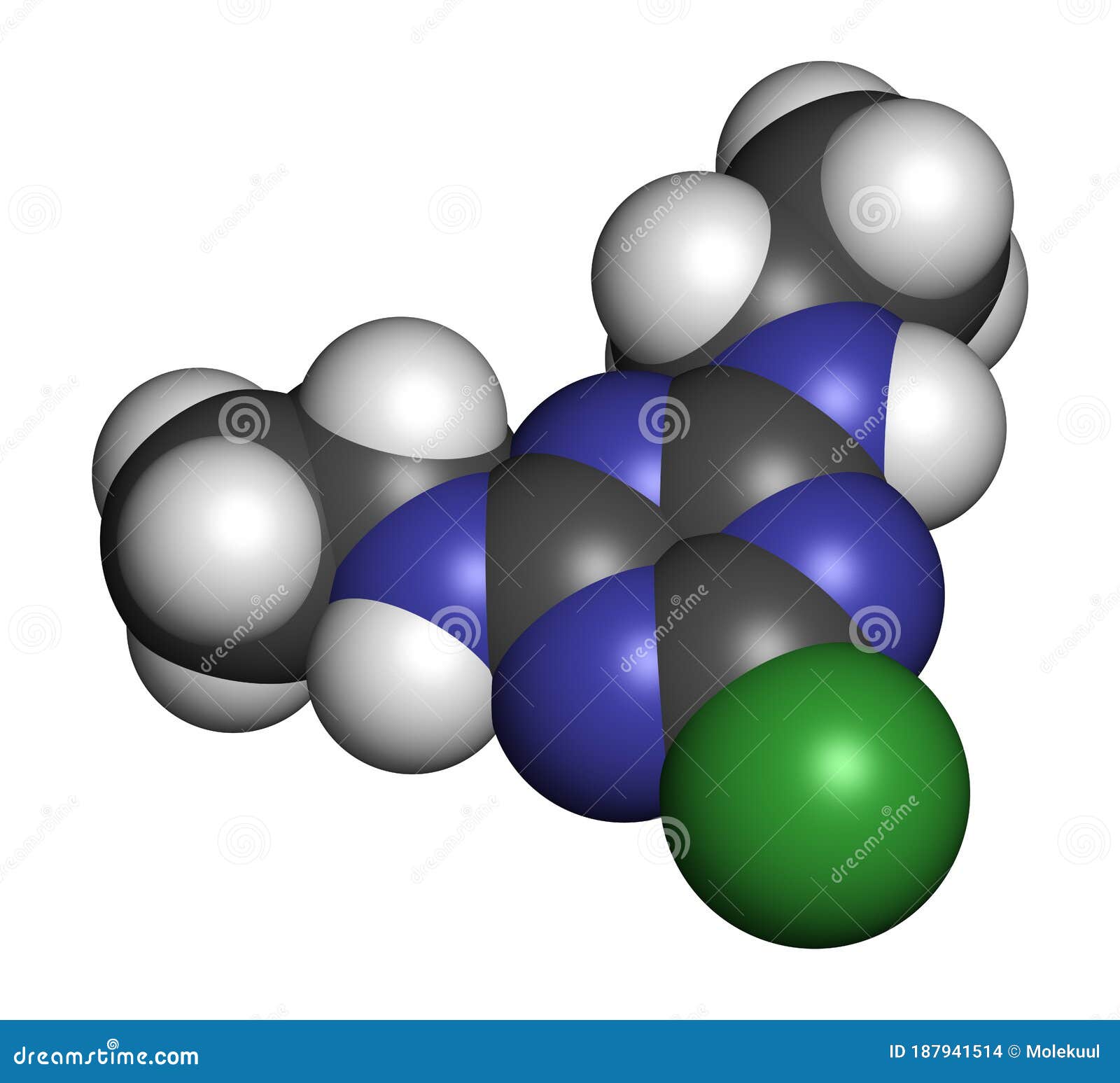 Simazine Herbicide Molecule. 3D Rendering. Atoms are Represented As ...