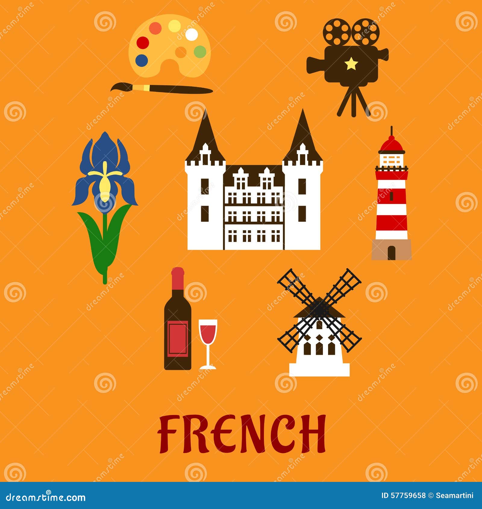 Simboli Culturali E Storici Della Francia Illustrazione Vettoriale ...