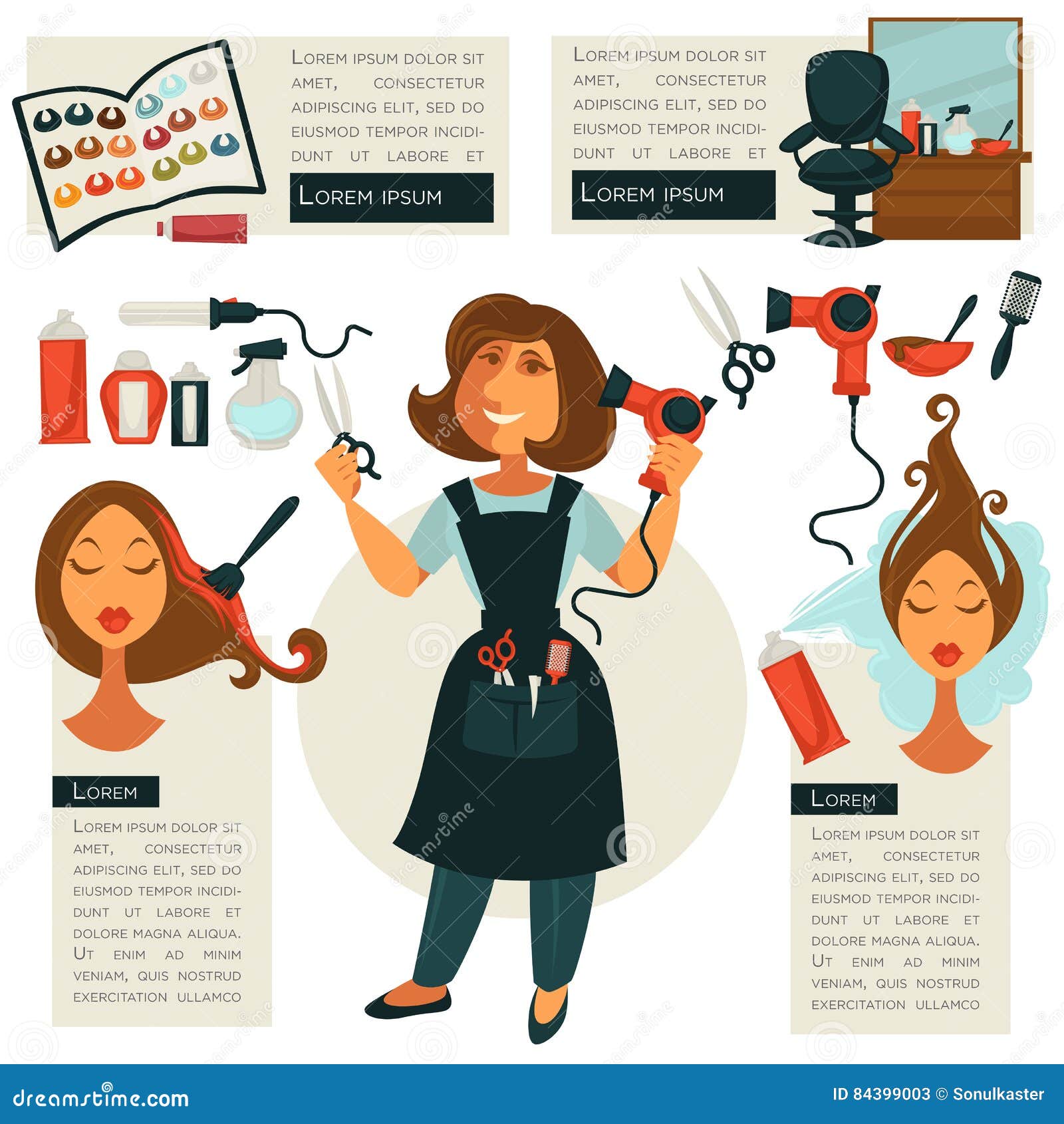 Simboli Del Parrucchiere E Strumenti Del Barbiere Illustrazione ...