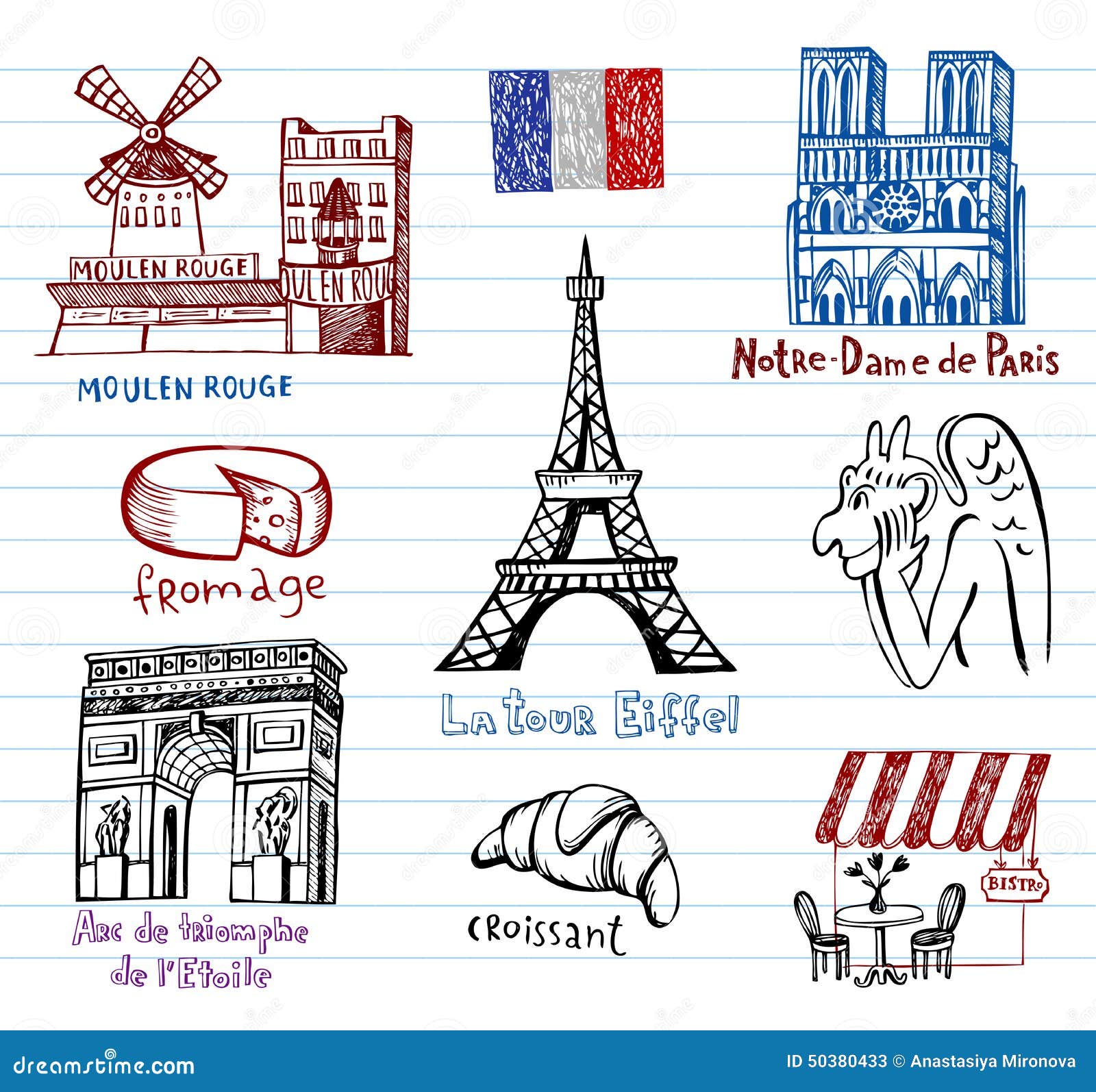 Simboli Della Francia Come Scarabocchi Funky Illustrazione Vettoriale ...