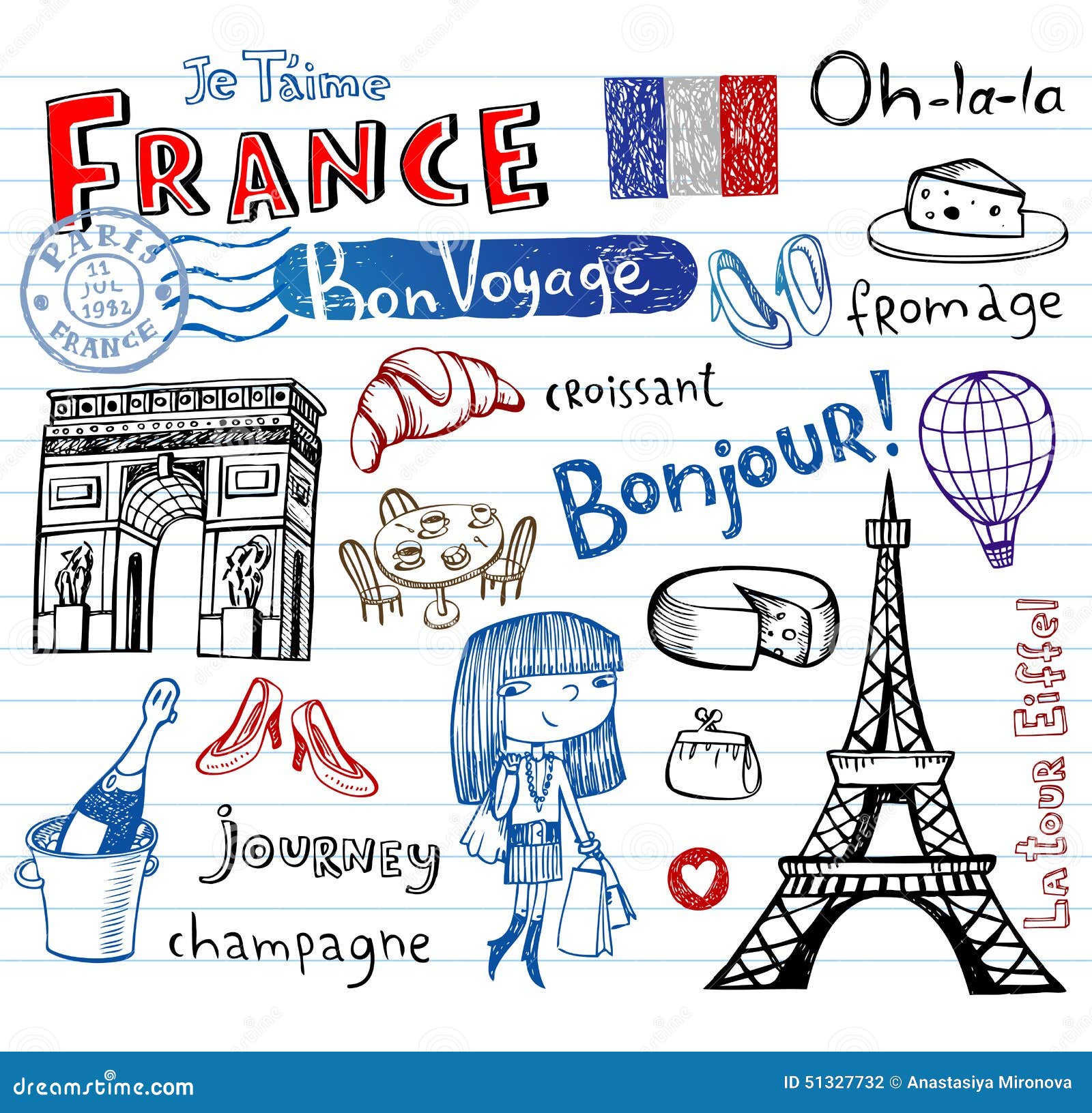 Simboli Della Francia Come Scarabocchi Funky Illustrazione Vettoriale ...