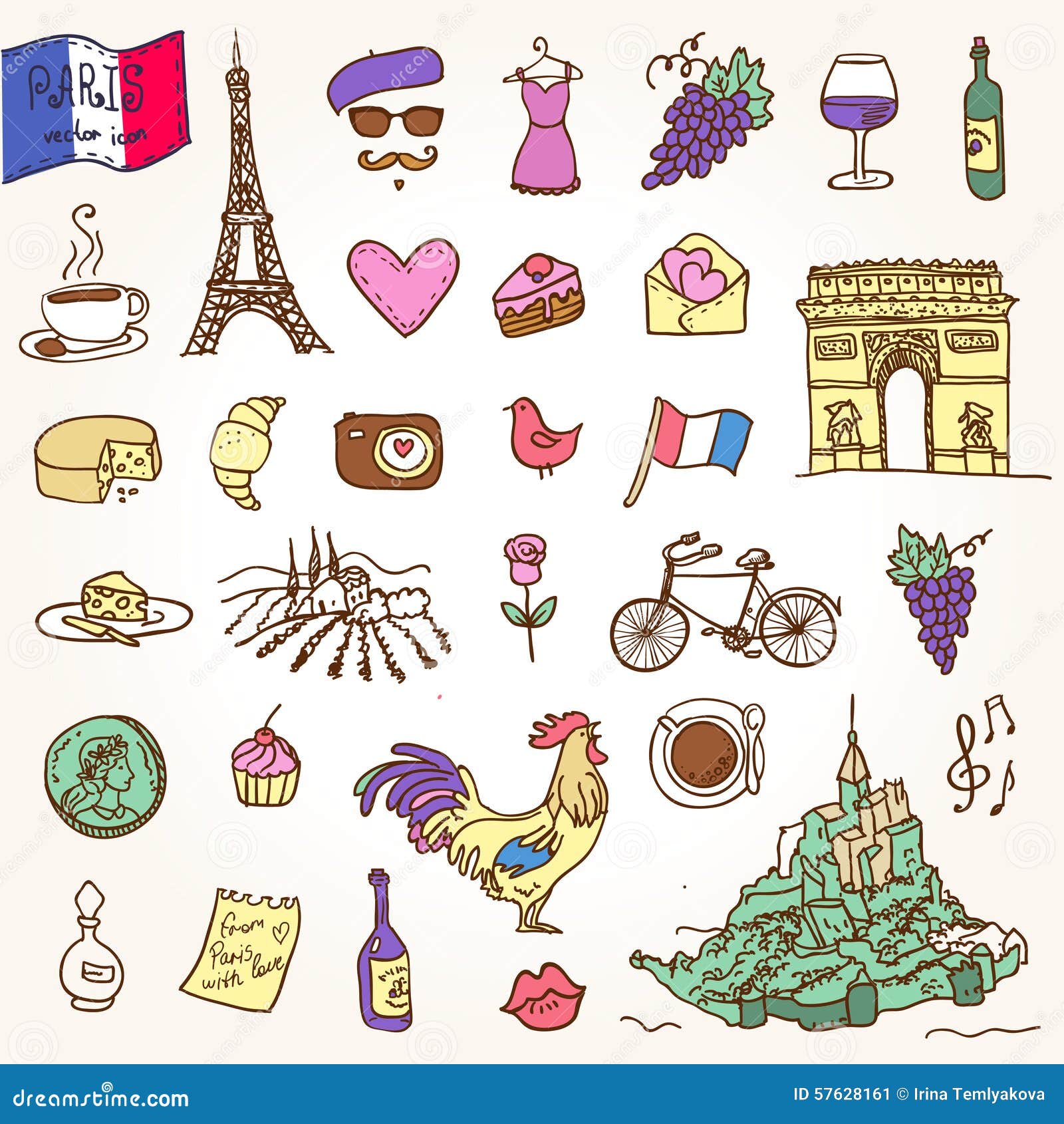 Simboli Della Francia Come Scarabocchi Funky Illustrazione Vettoriale ...